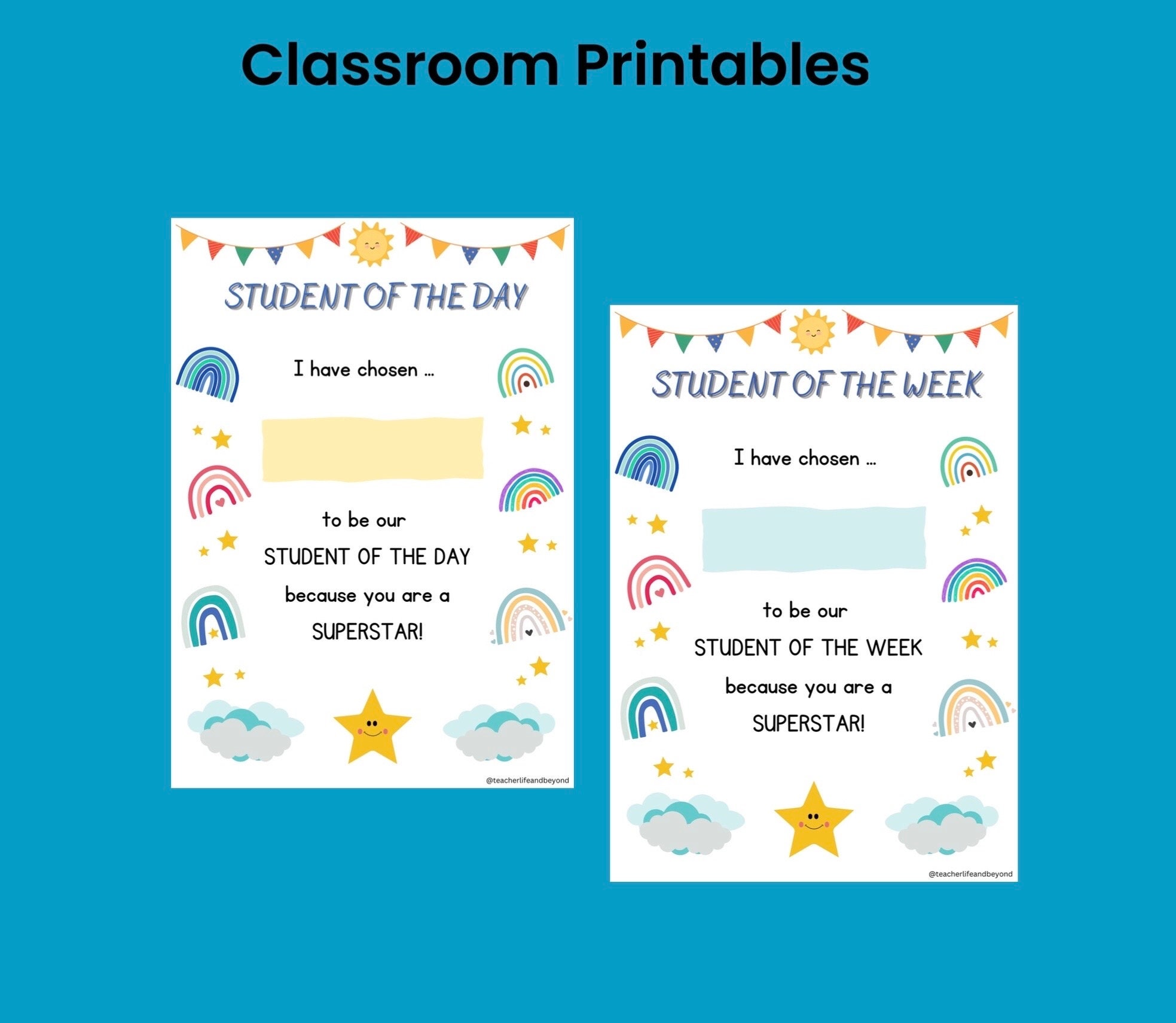 Rainbow Classroom Printables – Teacher Posters, Student of the Week ...