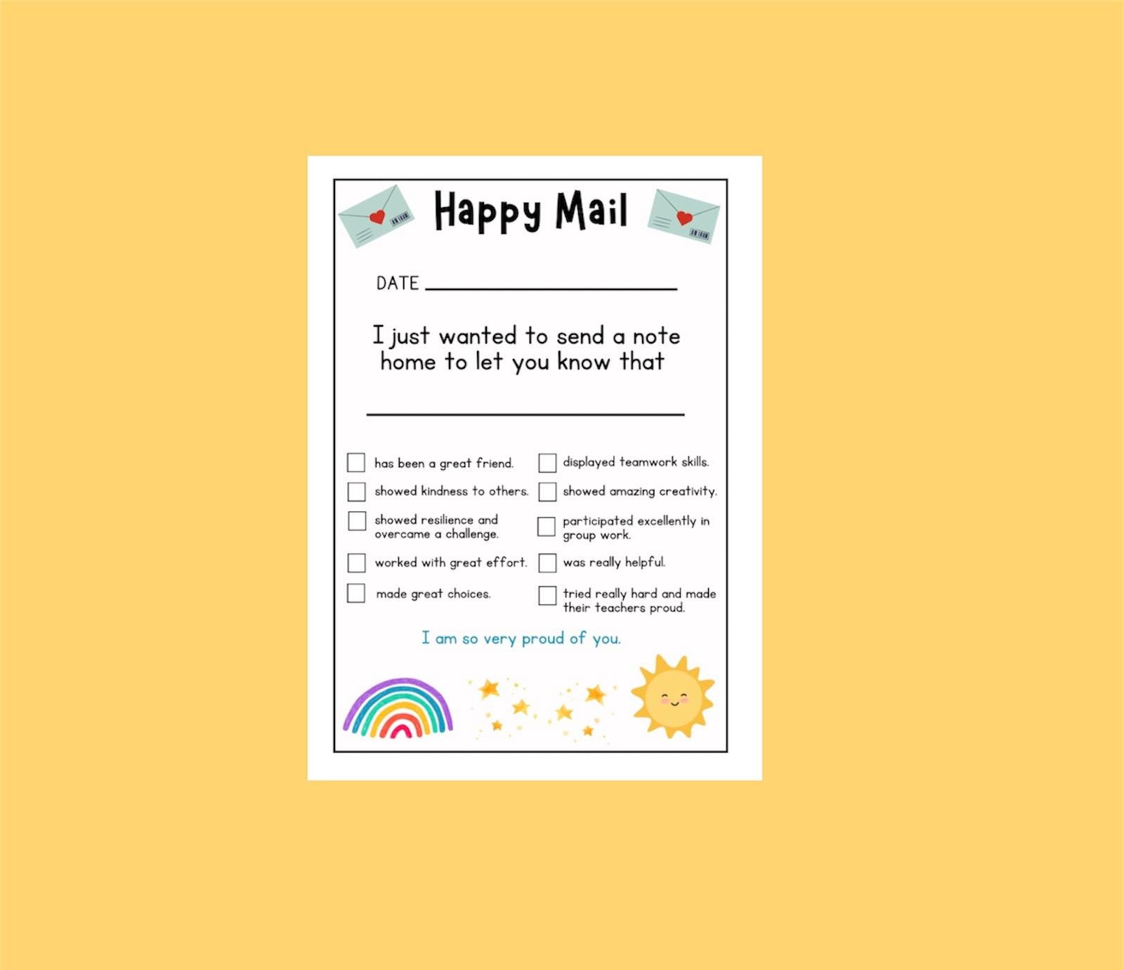 Teacher Classroom Happy Mail Reward Success Note to Send Home - Digital ...