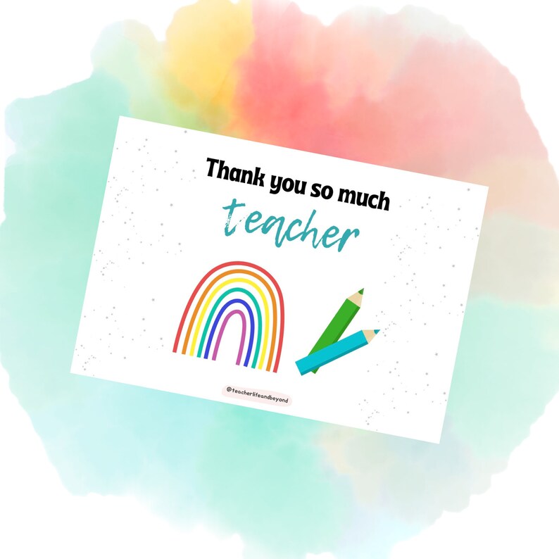 Printable Teacher Rainbow Card Thank You so Much Teacher A5 Size - Etsy