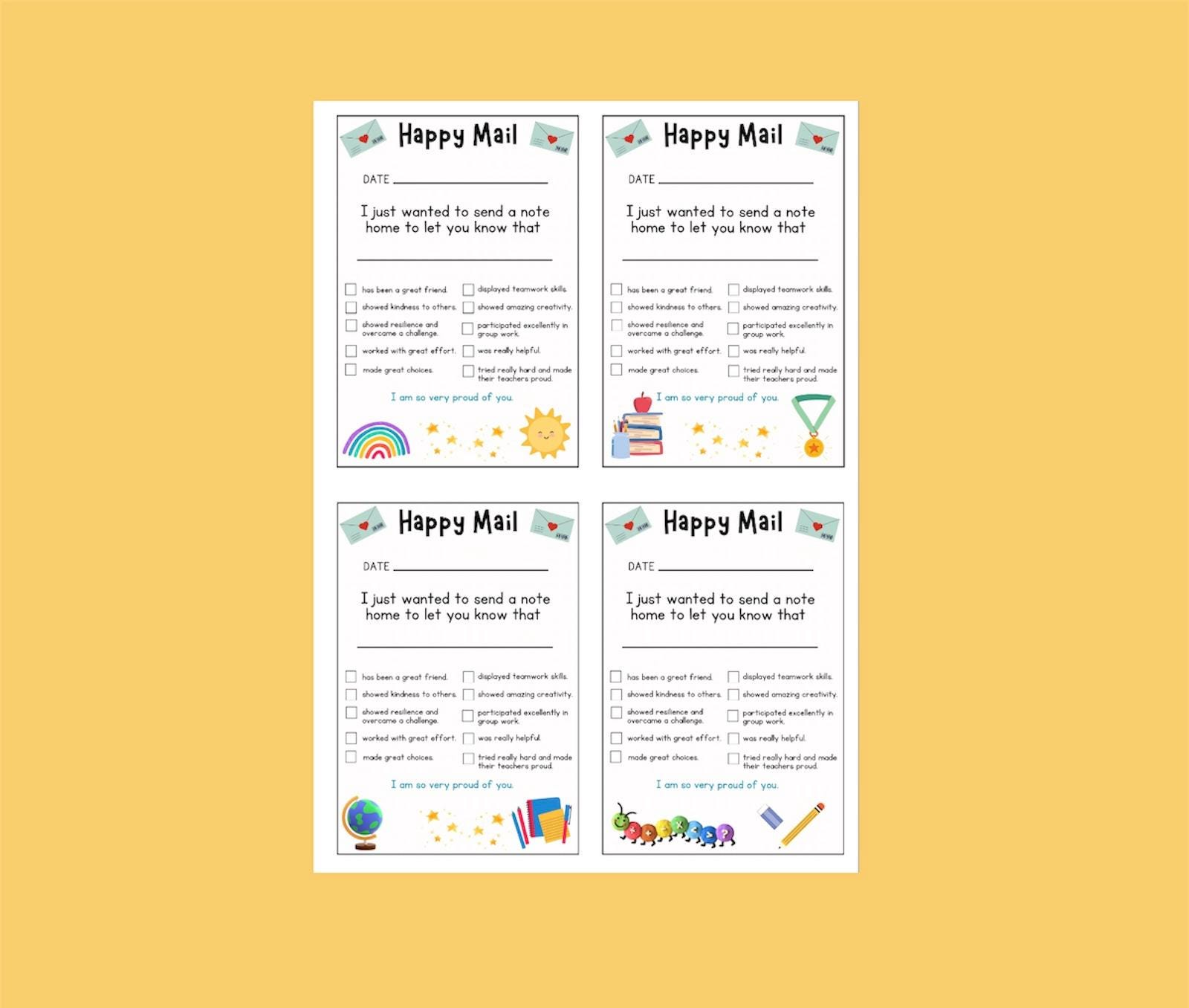 Teacher Classroom Happy Mail Reward Success Note to Send Home - Digital ...