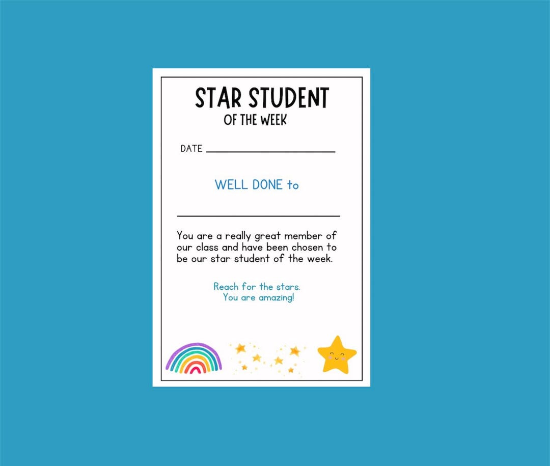 Teacher Classroom Star Student of the Week Note to Send Home - Digital ...