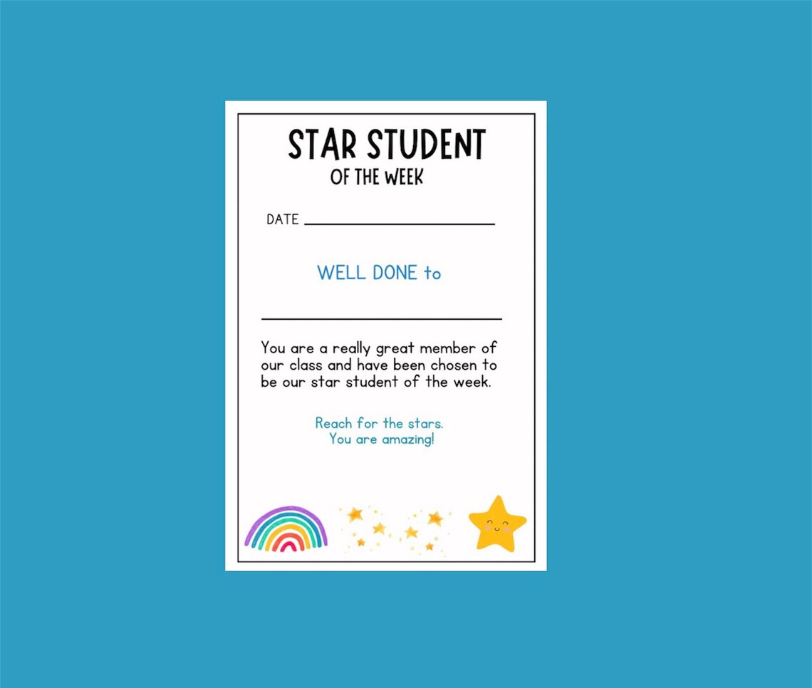 Teacher Classroom Star Student of the Week Note to Send Home - Digital ...