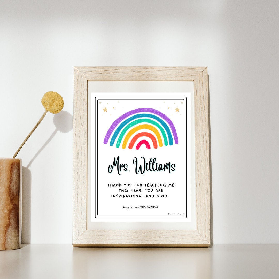Printable Personalised Teacher Rainbow Gift Print - Add to a Frame - Etsy