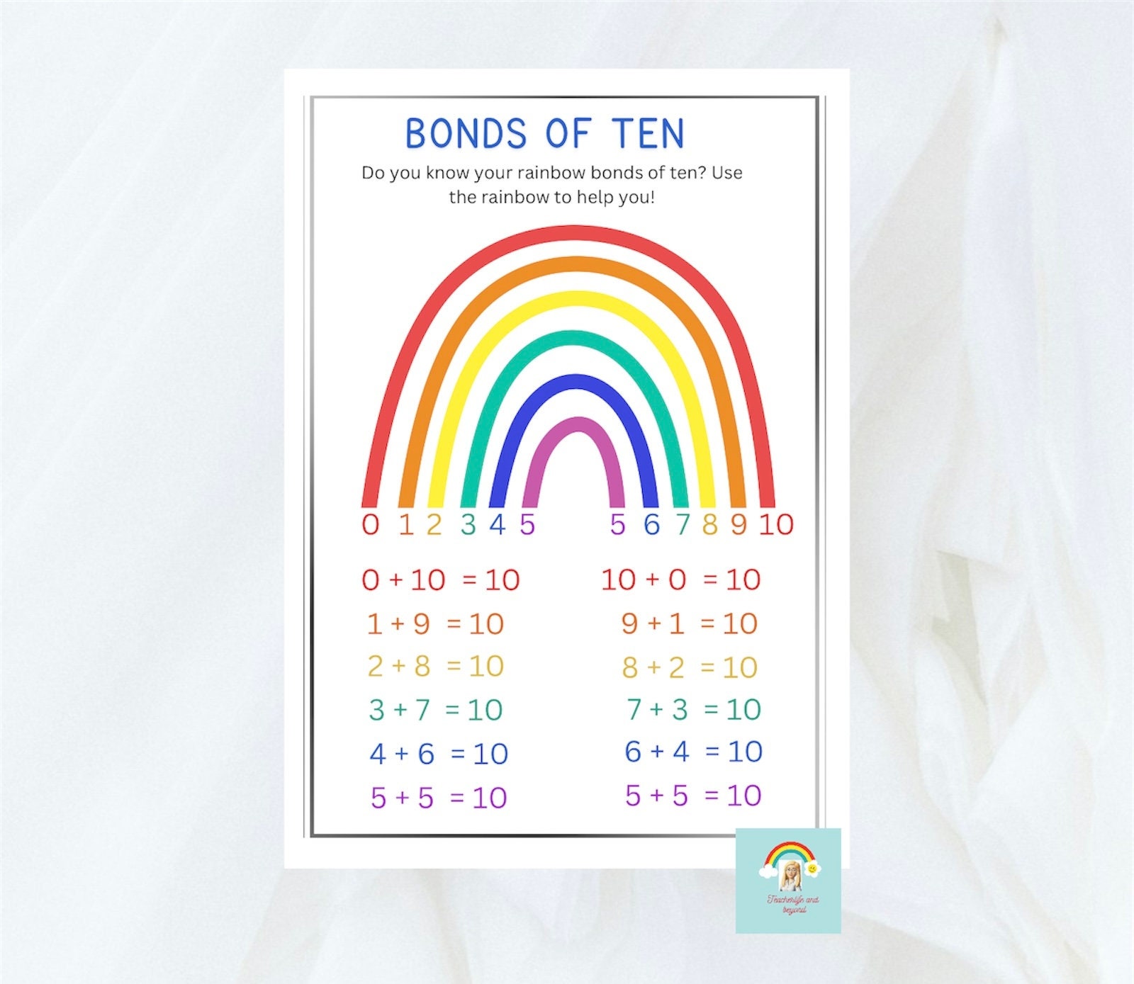 Printable Digital Teacher Rainbow Bonds of Ten Poster A4 - Etsy