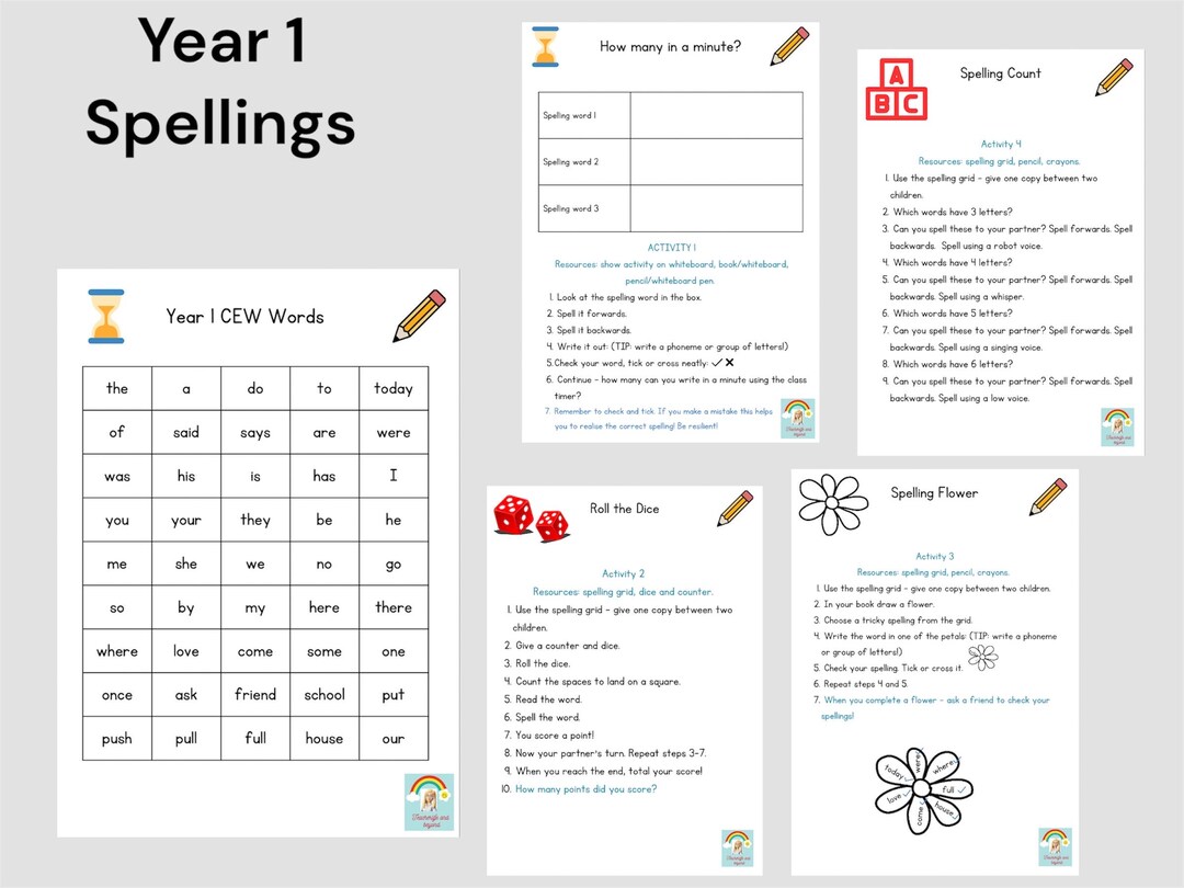 Year 1 CEW Spelling Grid & 4 Spelling Activities - Etsy