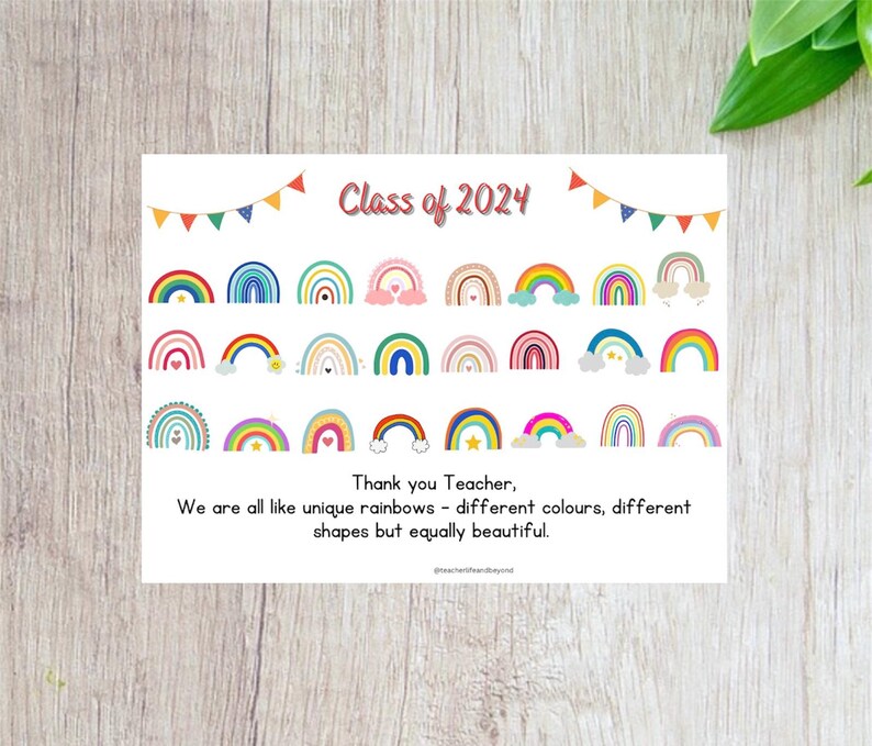 Printable Class of 2024 Thank You Teacher Rainbow Card A5 Size - Etsy ...