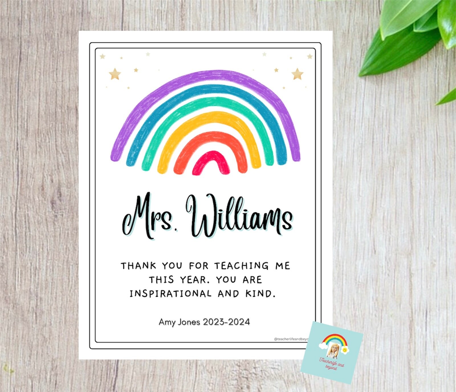 Printable Personalised Teacher Rainbow Gift Print - Add to a Frame - Etsy