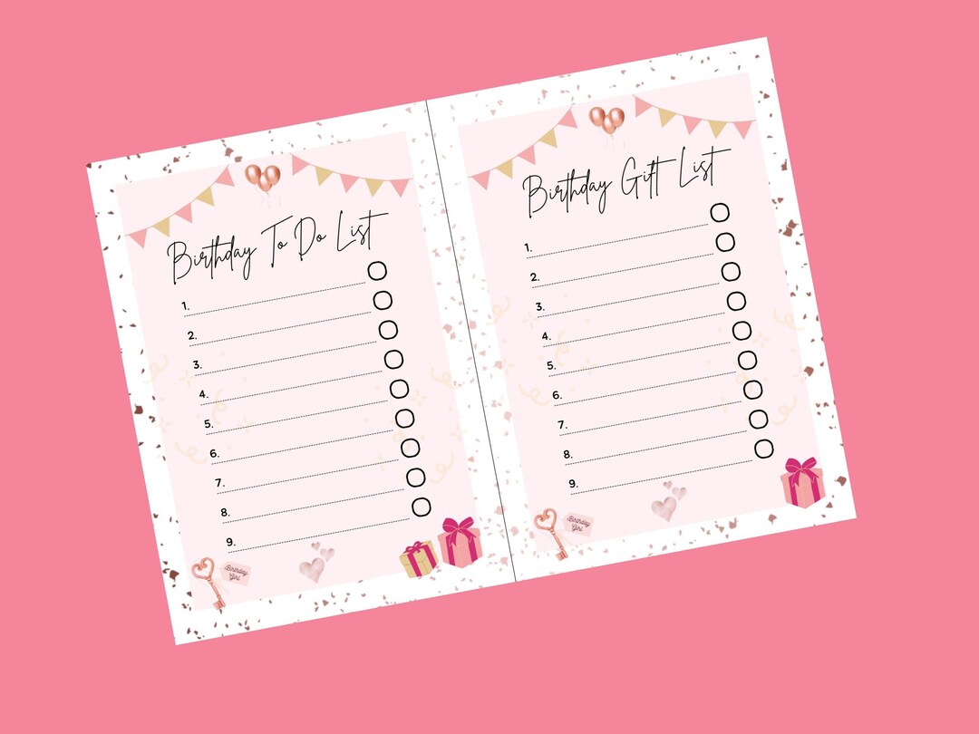 Printable Download Birthday to Do List and Gift List - Digital Print of ...