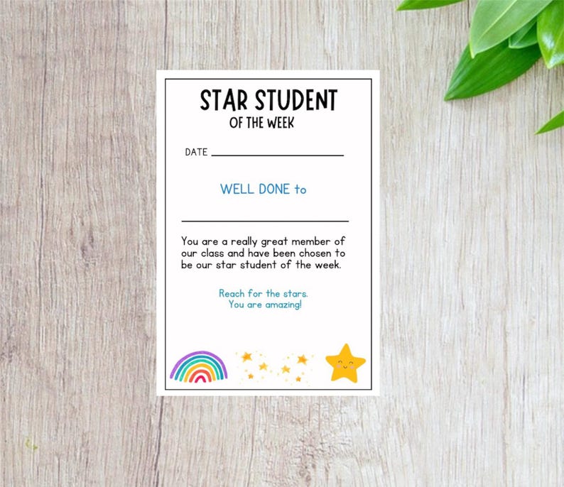 Teacher Classroom Star Student of the Week Note to Send Home - Digital ...