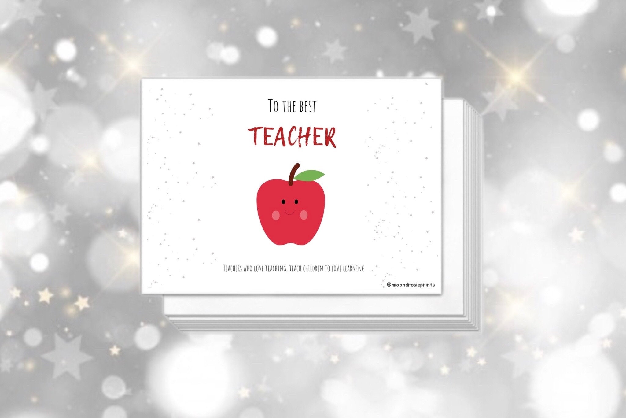 Red Apple Teacher Card - Best Teacher Gift (A5 PDF) - Etsy