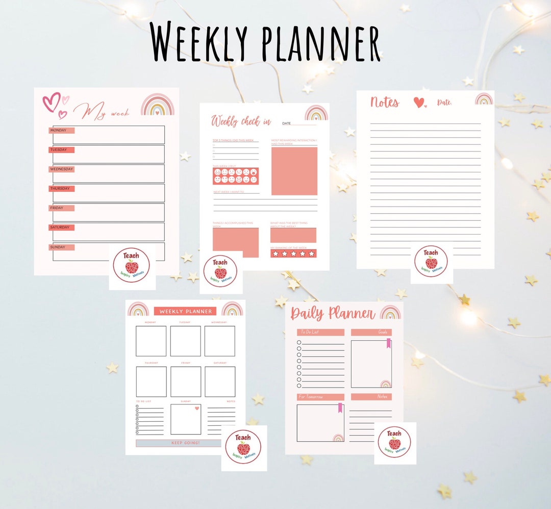 Rainbow Pastel Daily & Weekly Planner - Digital Download - Etsy
