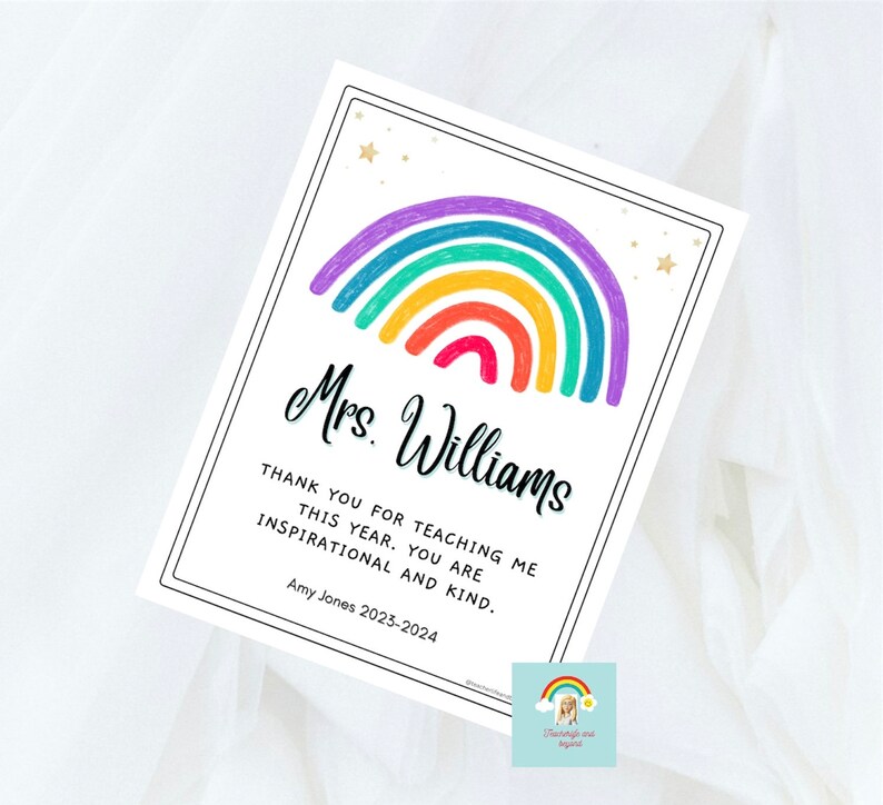 Printable Personalised Teacher Rainbow Gift Print - Add to a Frame - Etsy