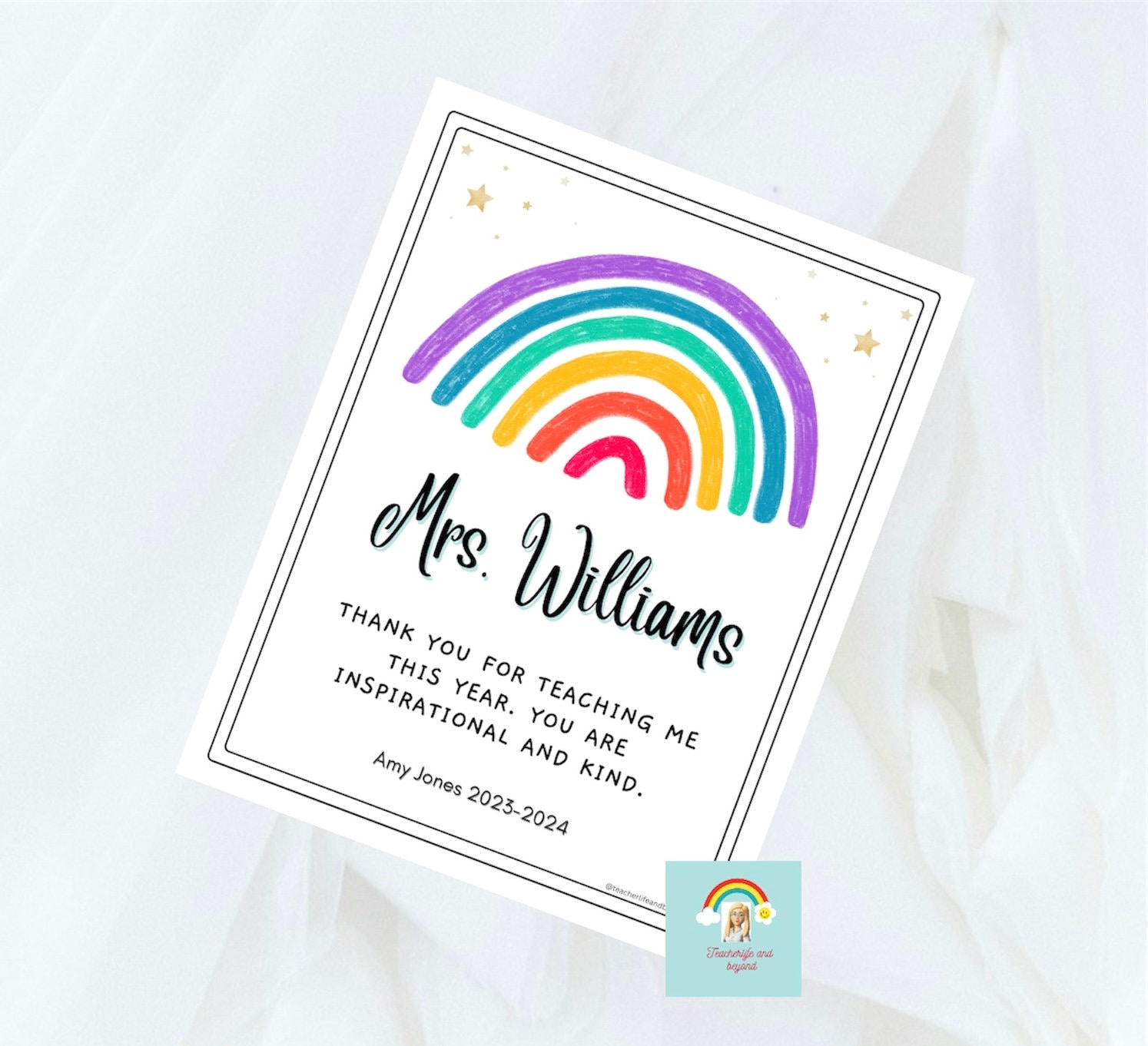 Printable Personalised Teacher Rainbow Gift Print - Add to a Frame - Etsy
