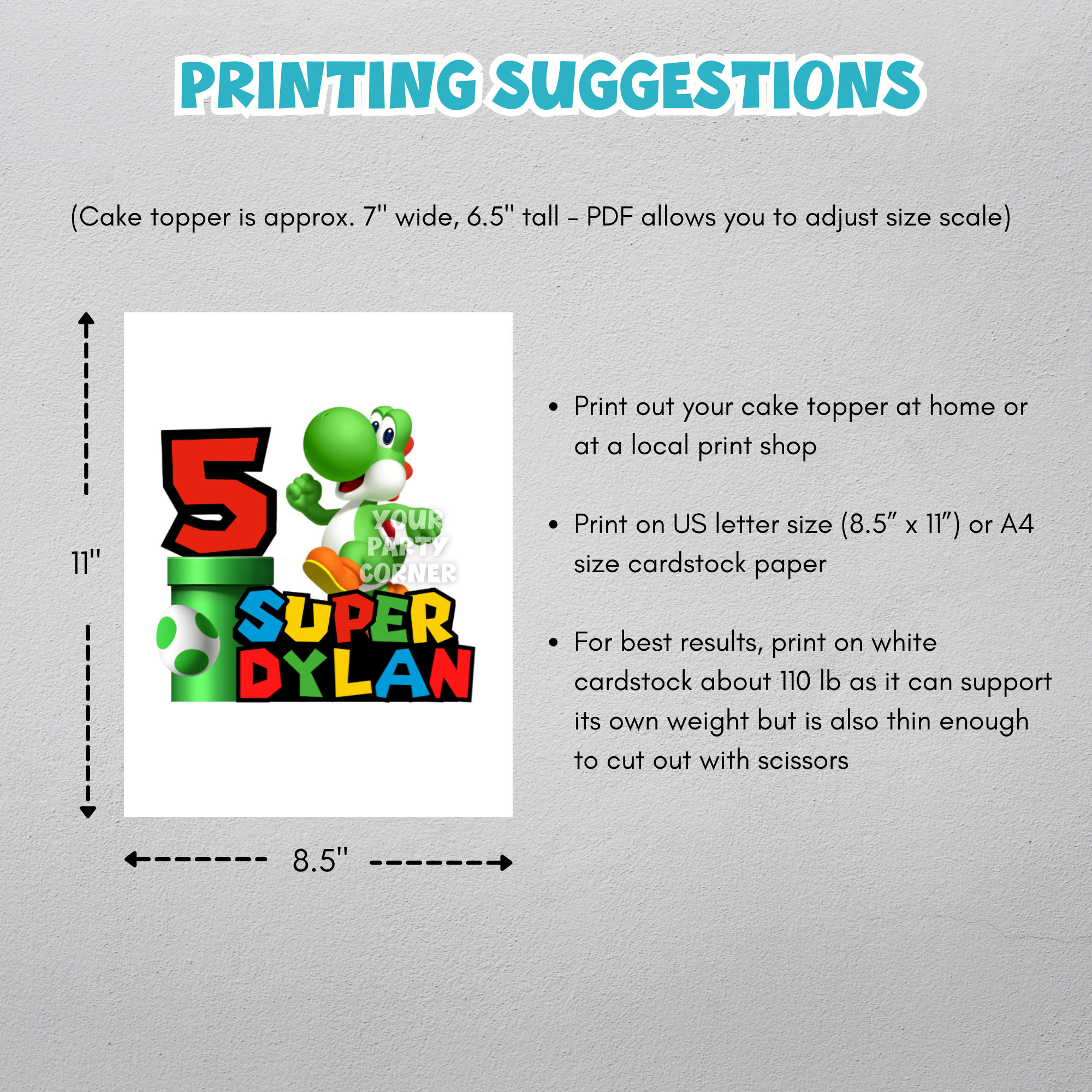 Yoshi Personalized Cake Topper Super Mario Yoshi Birthday - Etsy