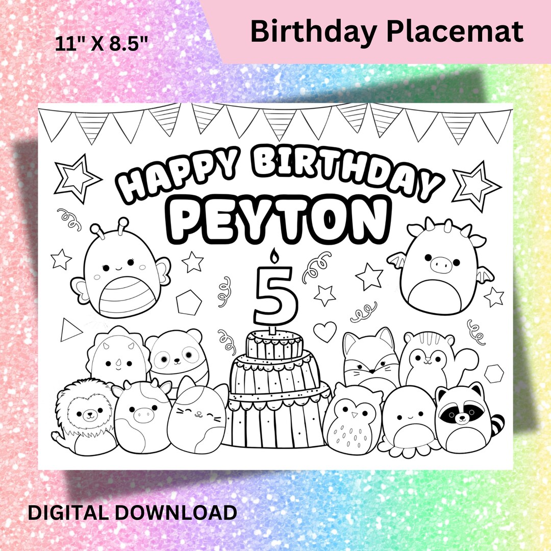 Printable Birthday Placemat Coloring Placemat Kids Coloring Table Mat ...