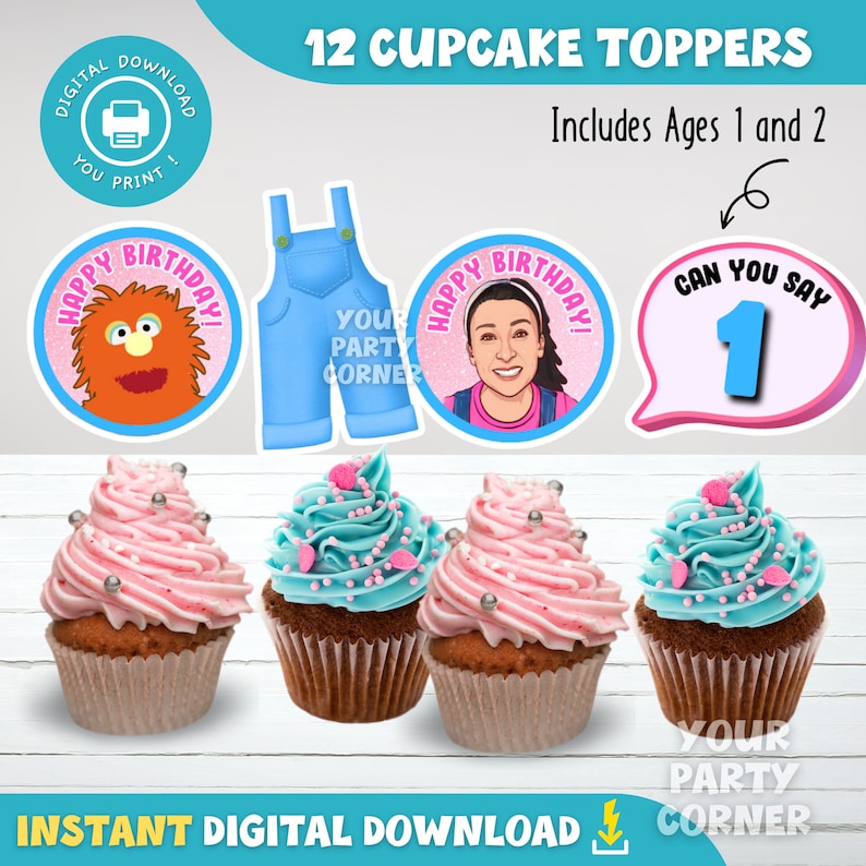 Set of 12 Digital Cupcake Toppers Instant Download Party Decoration ...