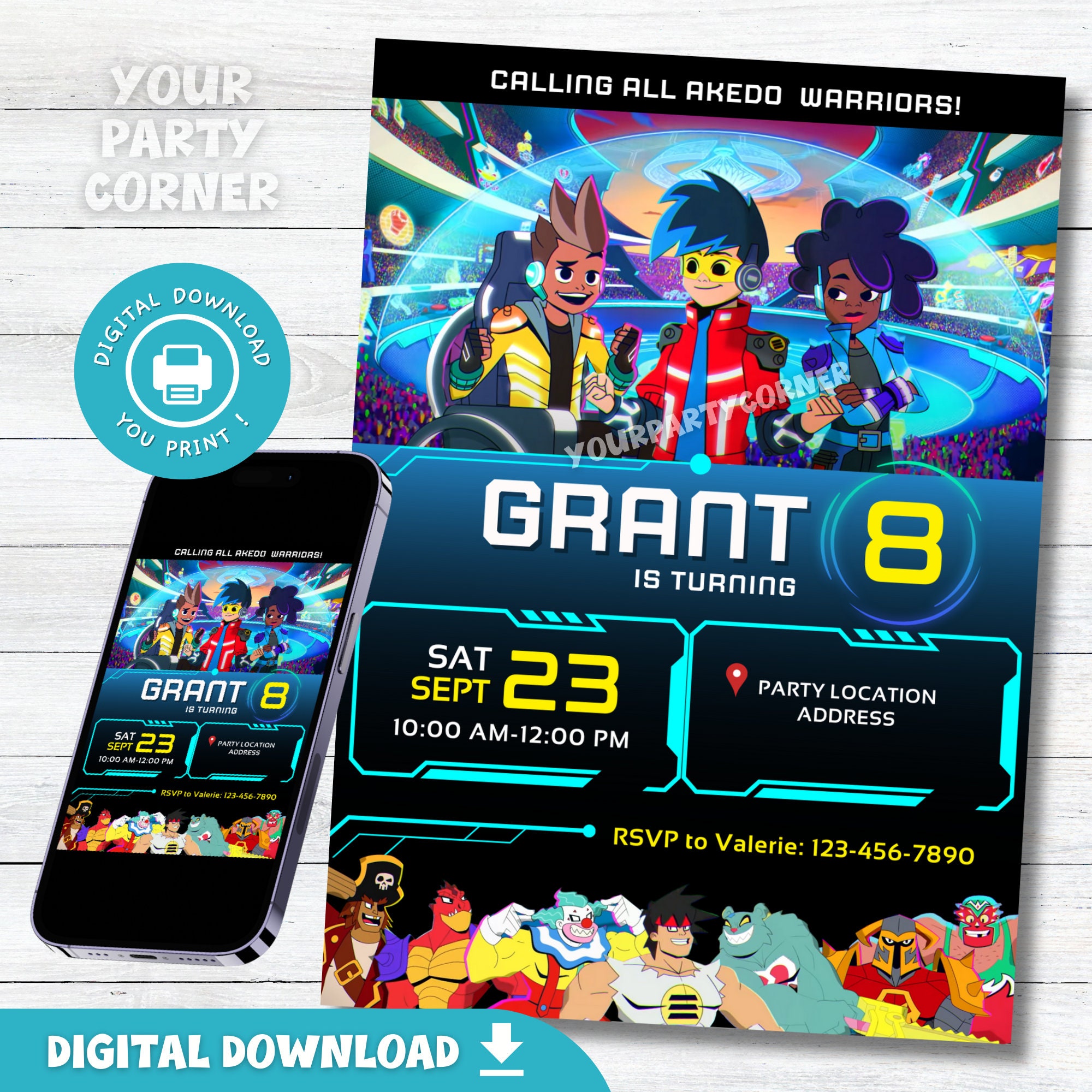 Customizable Birthday Party Invitation | Akedo Warriors Party ...