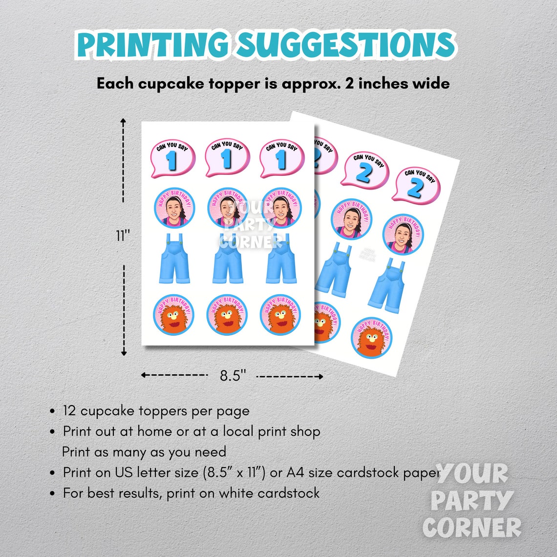 Set of 12 Digital Cupcake Toppers Instant Download Party Decoration ...