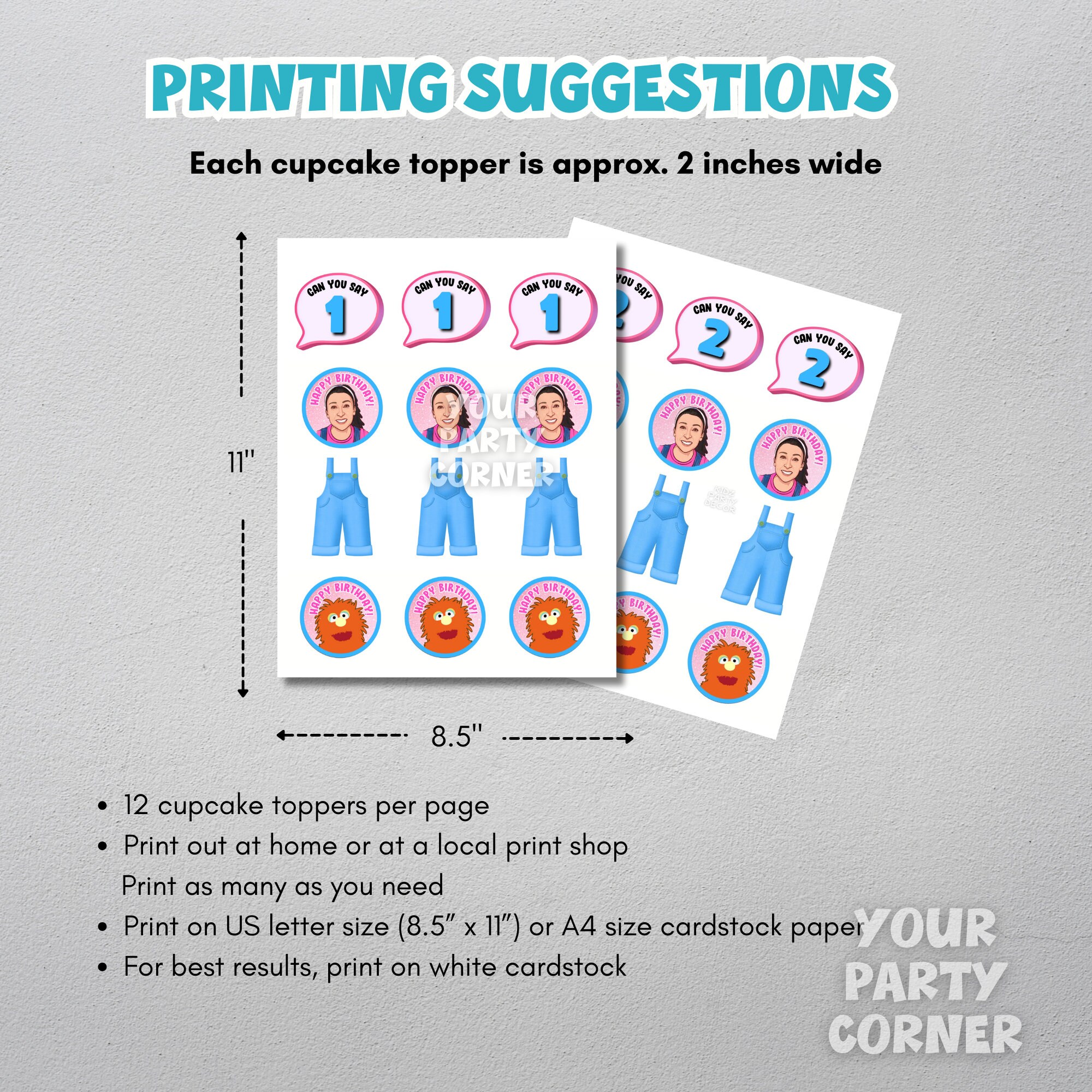 Set of 12 Digital Cupcake Toppers | Instant Download | Party Decoration ...
