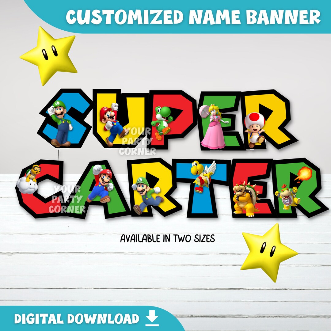 Super Mario Happy Birthday Banner | Mario Birthday Banner | Super Mario ...