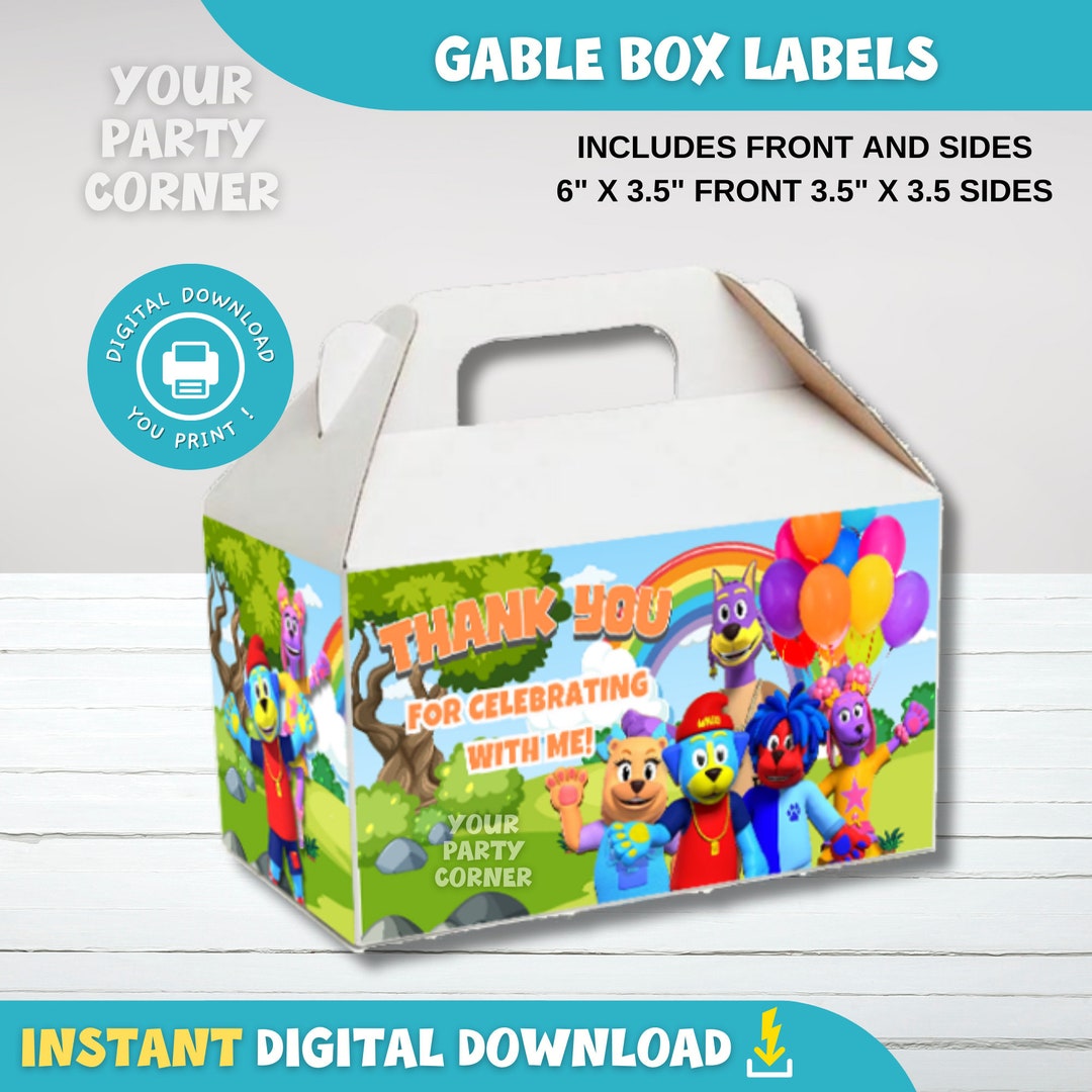 Digital Party Favor Gable Box Label | Party Favor Box Sticker | Gable ...