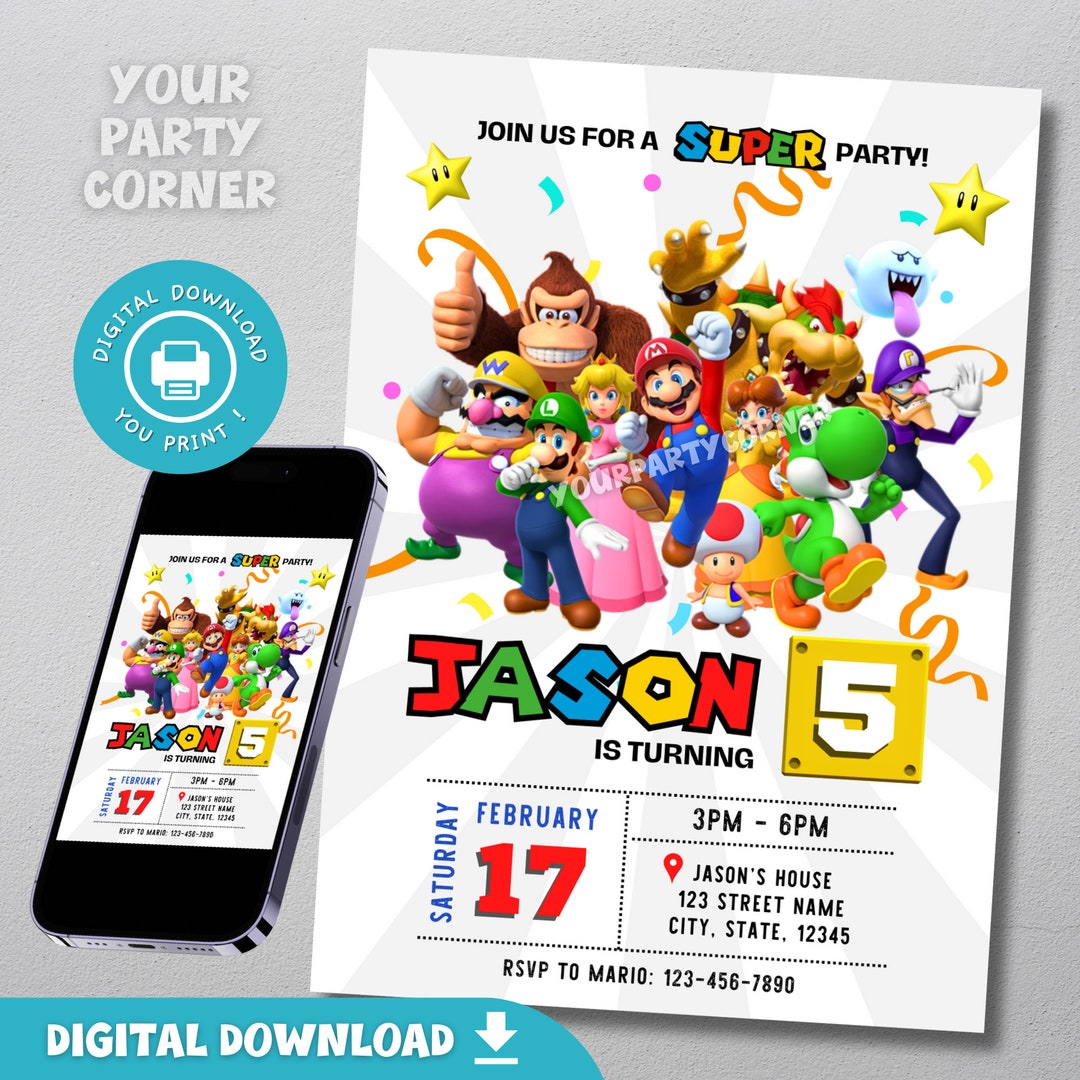 Customizable Birthday Party Invitation | Super Mario Party Invitation ...