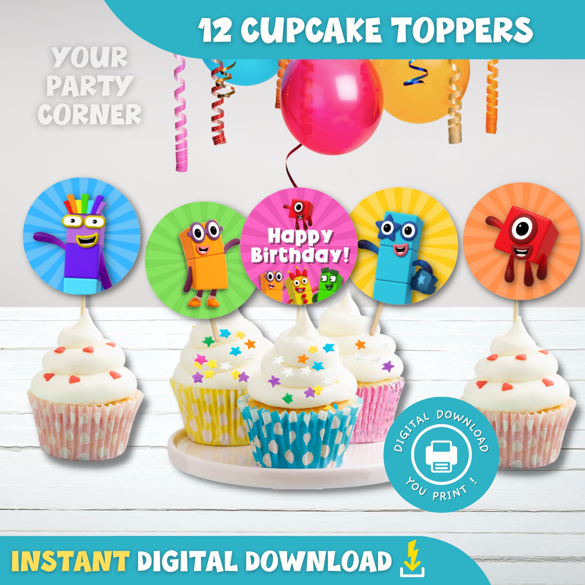 Set of 12 Digital Cupcake Toppers | Numberblocks Cupcake Toppers ...