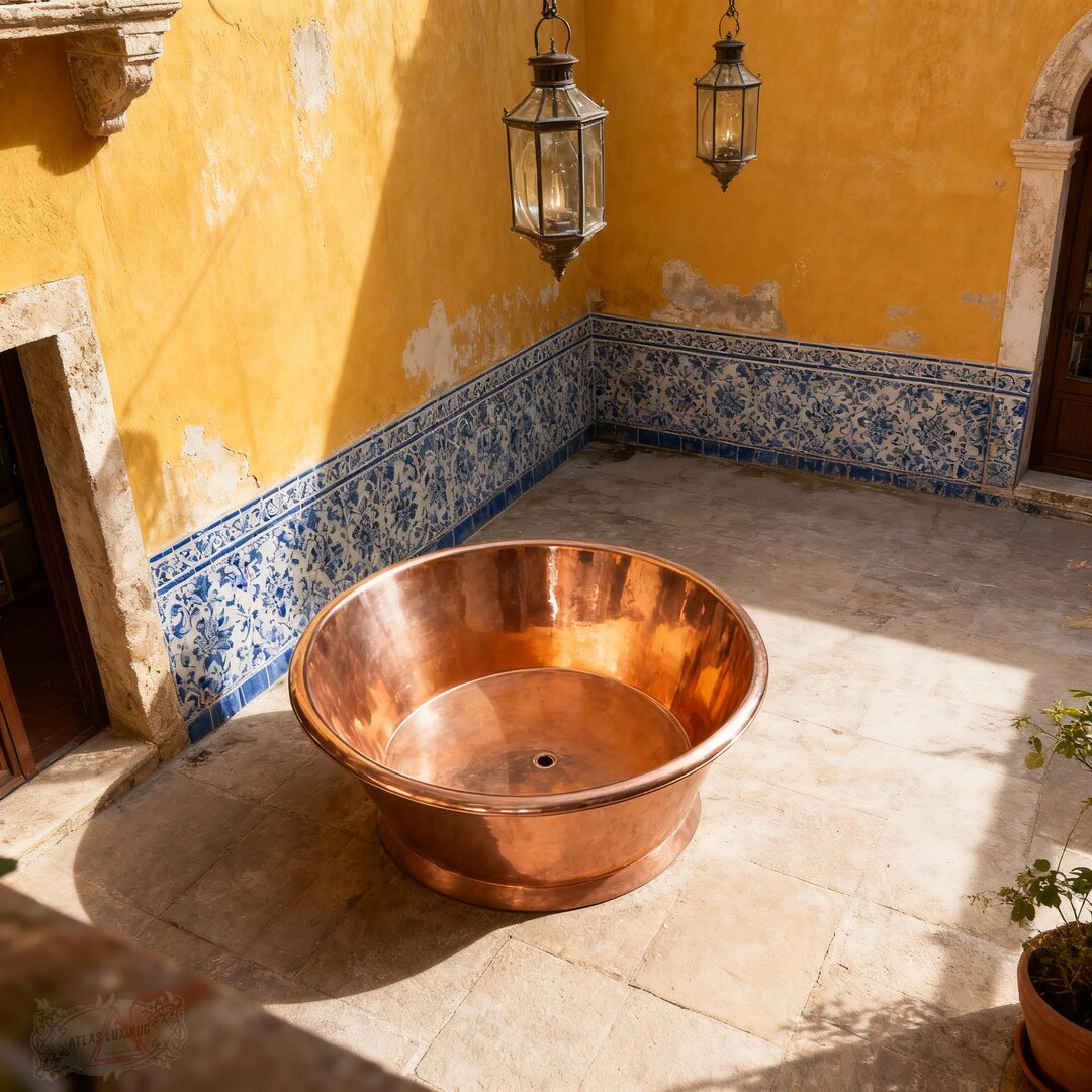 Handcrafted Moroccan Round Copper Bathtub: Freestanding Soaking Tub ...