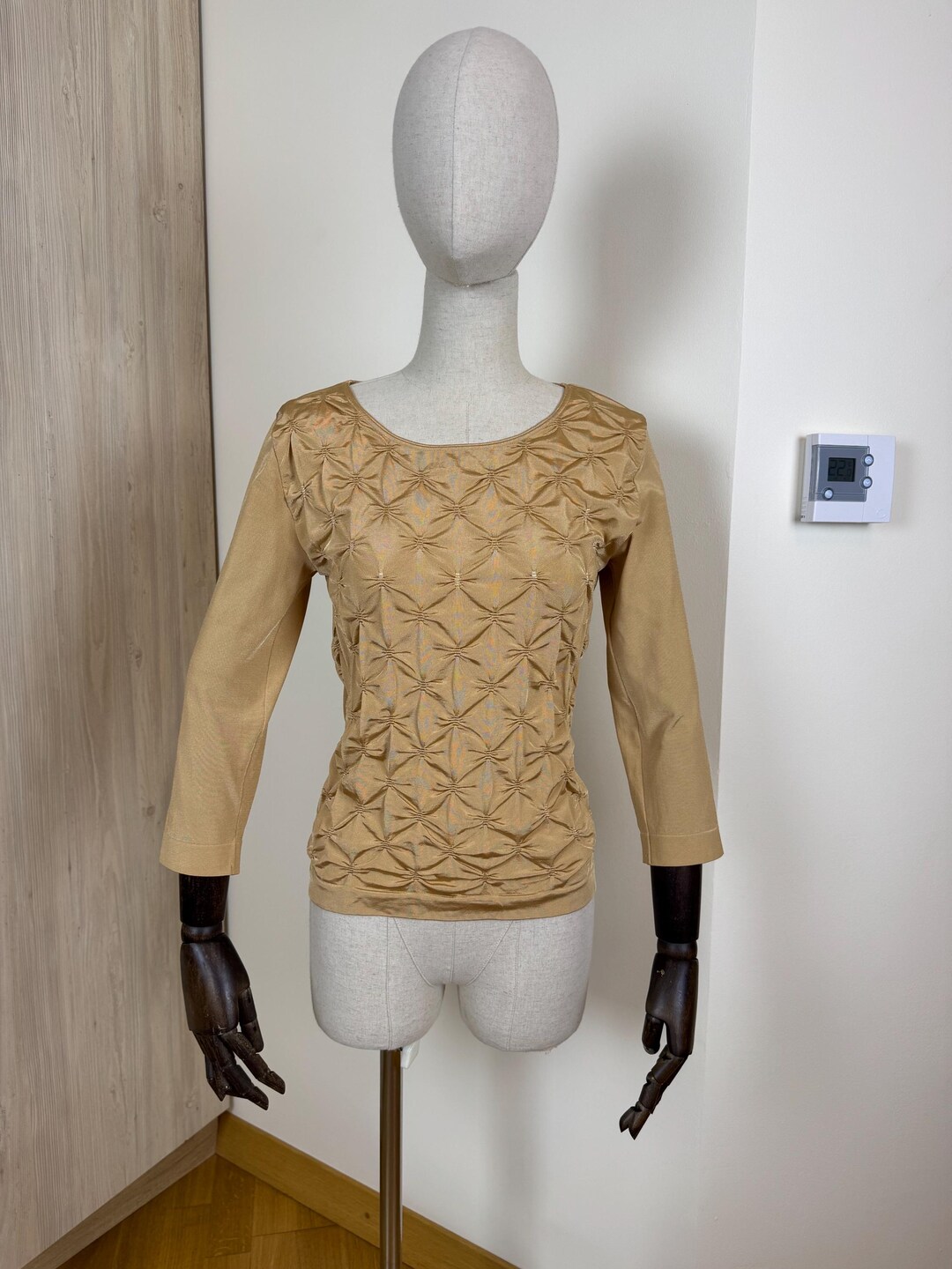 Vintage Wolford Satin Opaque Top – 90s Beige Textured Blouse, Size S/M ...