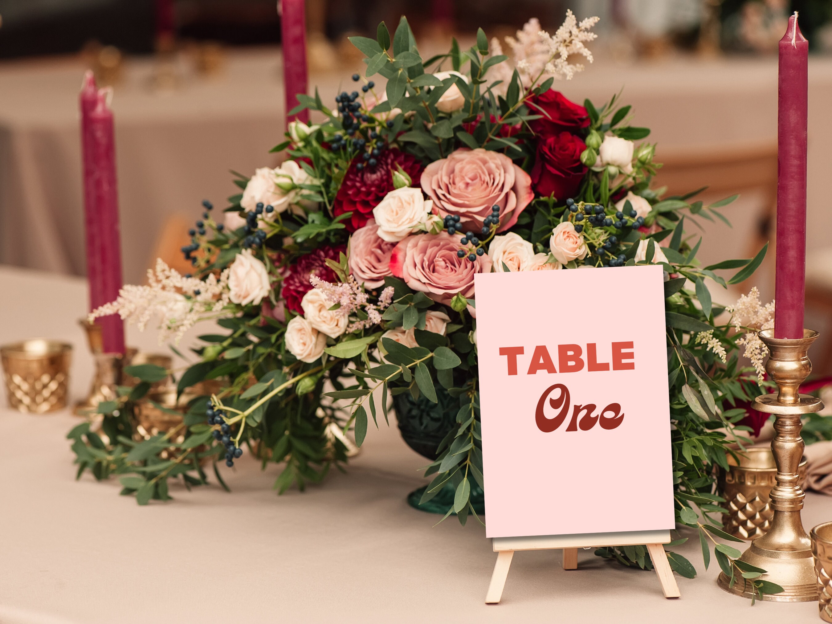 Retro Wedding Table Numbers | Fun Pink & Red Wedding Template - Etsy