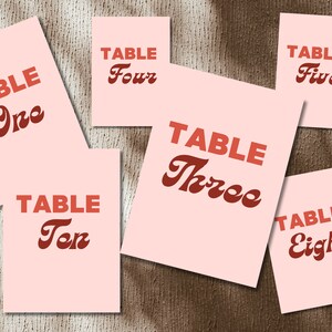 Retro Wedding Table Numbers Fun Pink & Red Wedding Template - Etsy