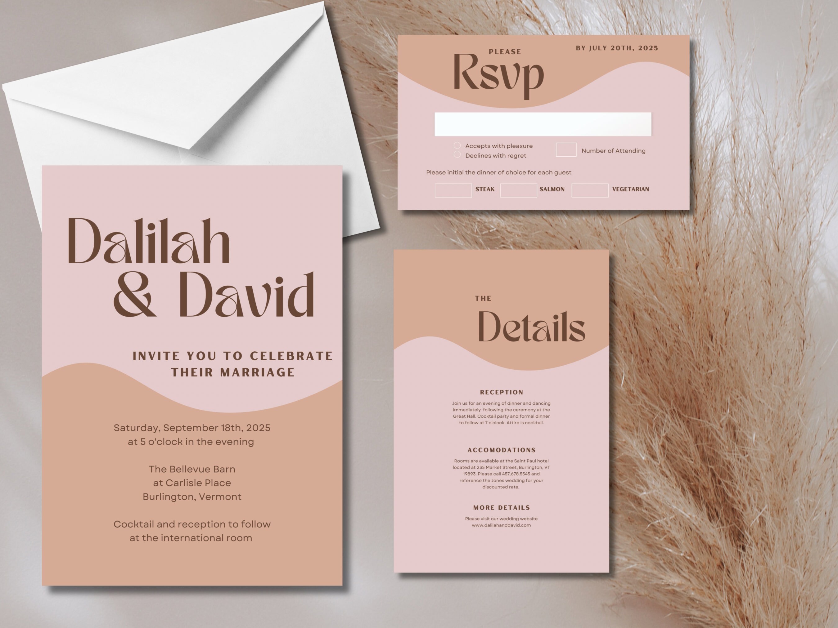 Dusty Pink and Apricot Wedding Invitation Set | Wedding Invite, RSVP ...