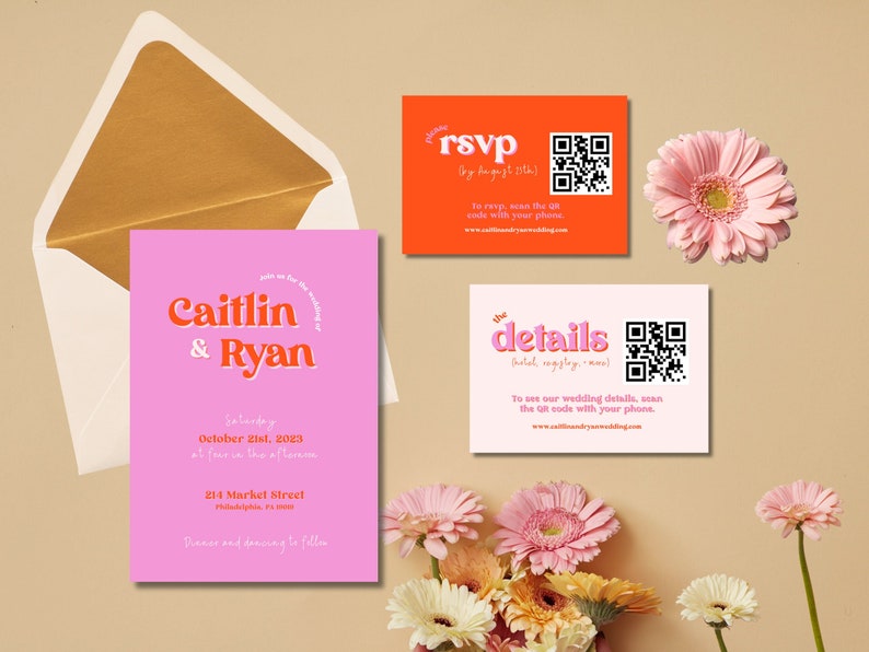 Trendy and Vibrant Wedding Invitation Suite | Fun and Colorful Wedding ...