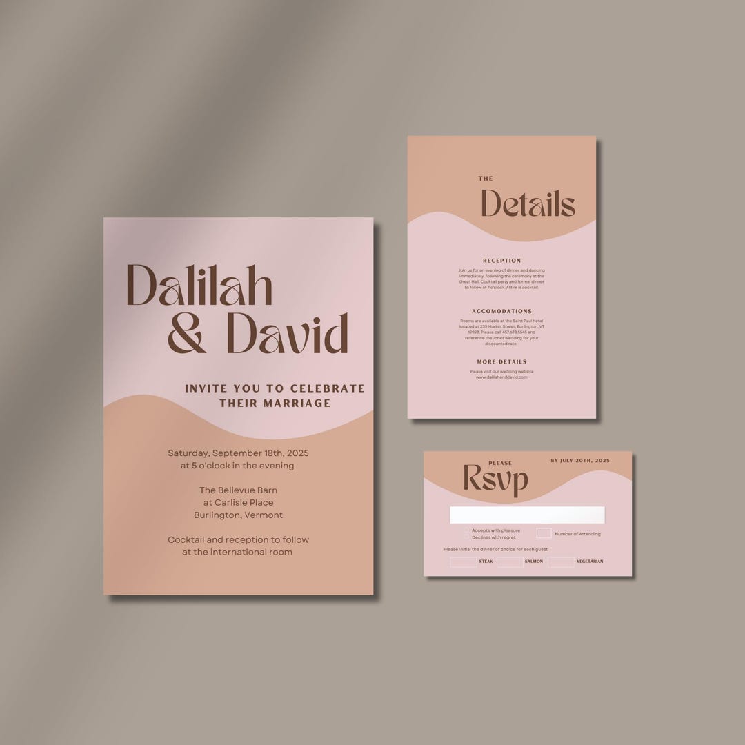 Dusty Pink and Apricot Wedding Invitation Set | Wedding Invite, RSVP ...