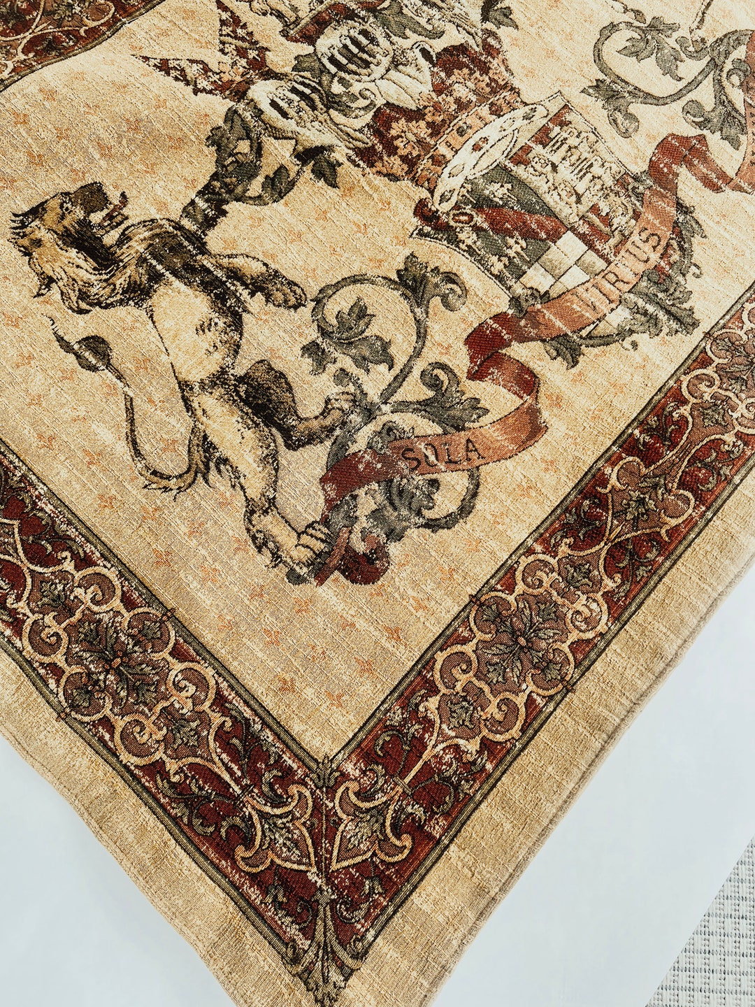 Antique French Tapestry, Medieval Coat of Arms Duke of Norfolk, Latin ...