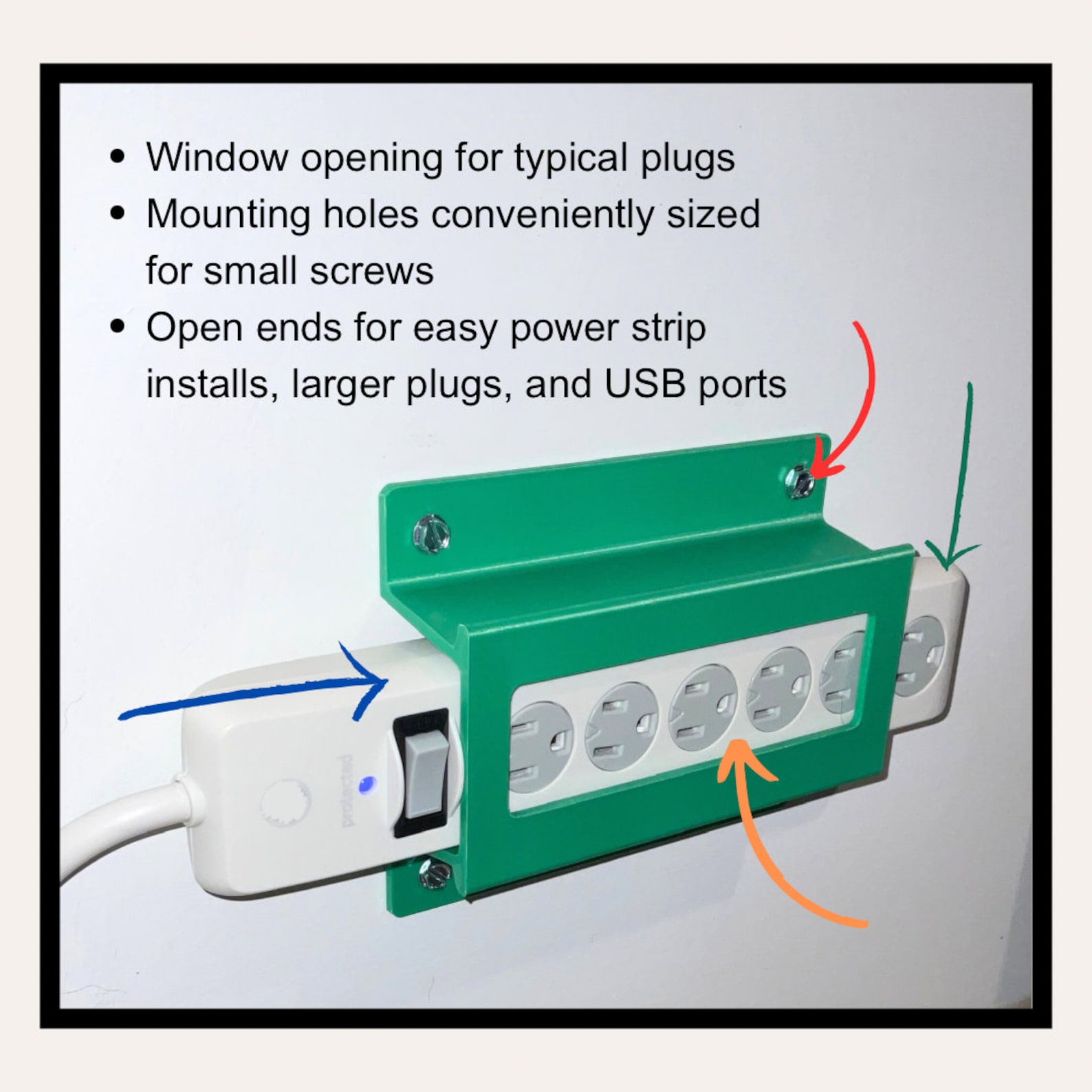 3D Power Strip Wall Bracket Design for 3D Printing - Etsy
