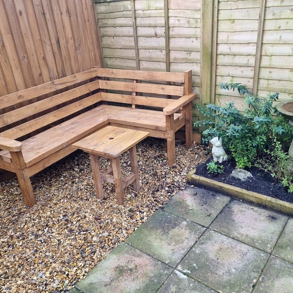 Garden Sofa L shape Wooden Corner Unit Outdoor Bench Etsy