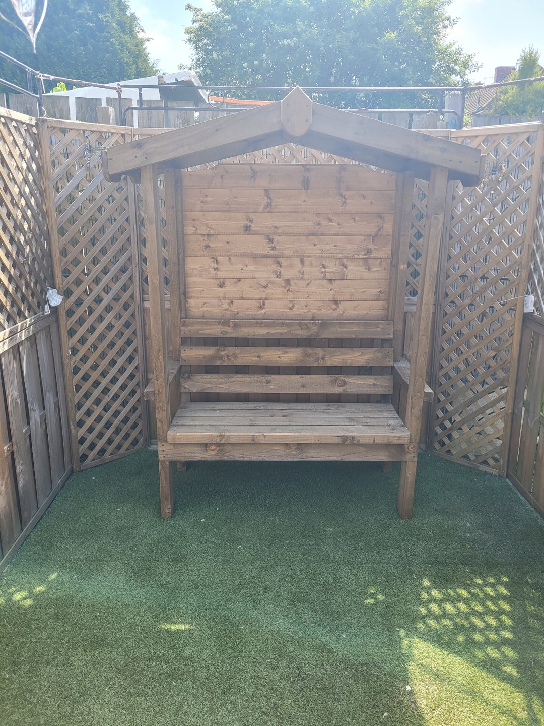 Rustic Arbour Wooden Garden Bench Covered 2-3 Seater Handcrafted - Etsy UK