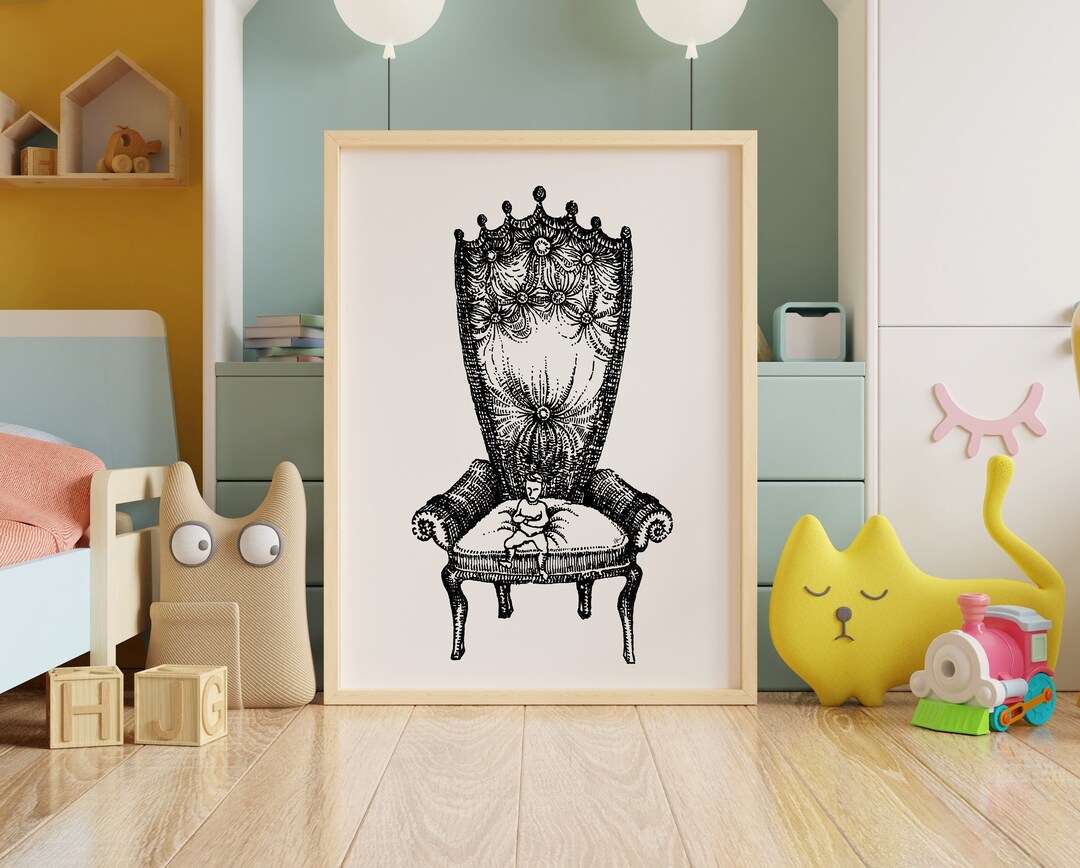 Cute Young Grumpy Prince on Big Throne Vintage Style Wall - Etsy