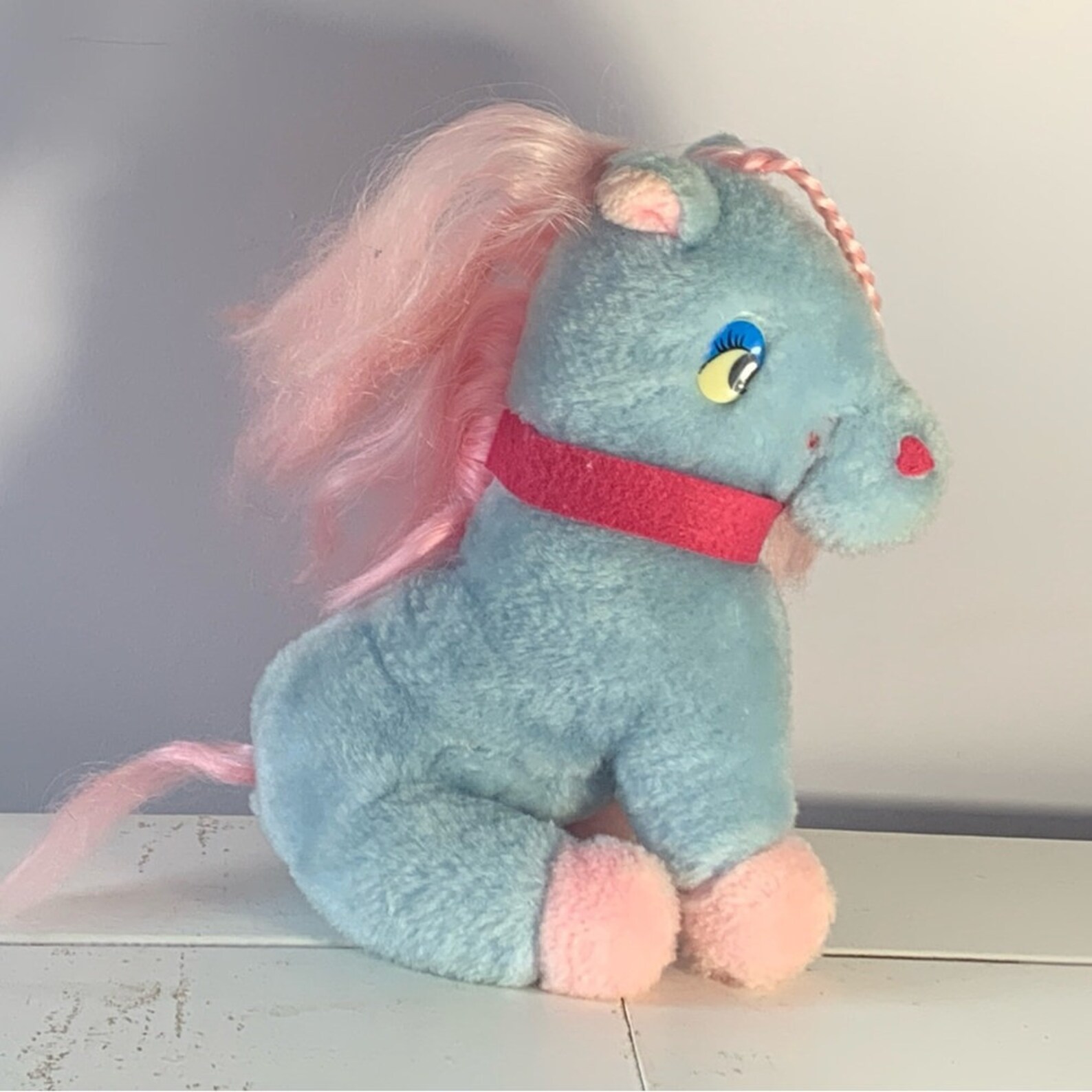 Vintage 80s MTY International Pink & Blue Plush Stuffed Animal Horse ...