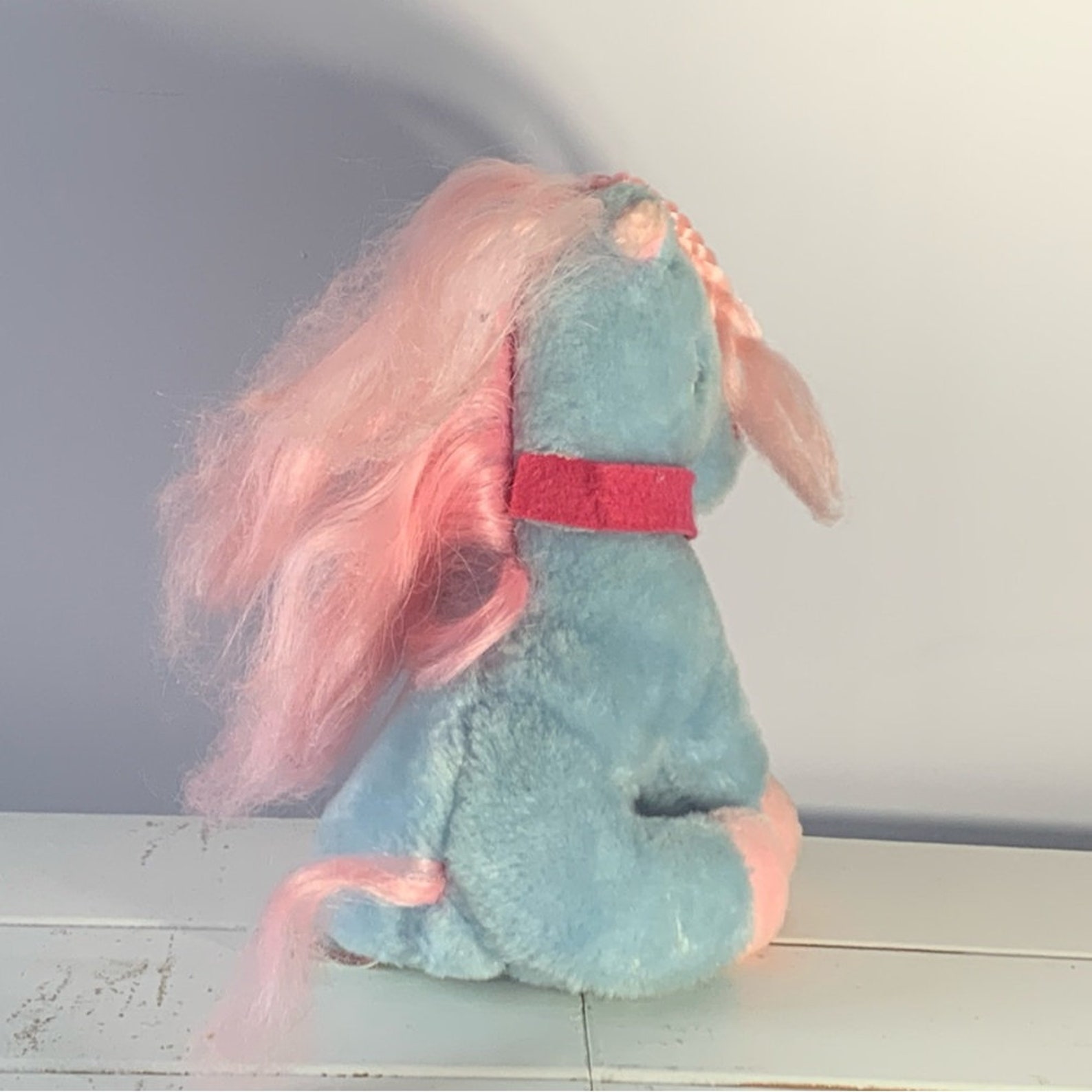 Vintage 80s MTY International Pink & Blue Plush Stuffed Animal Horse ...