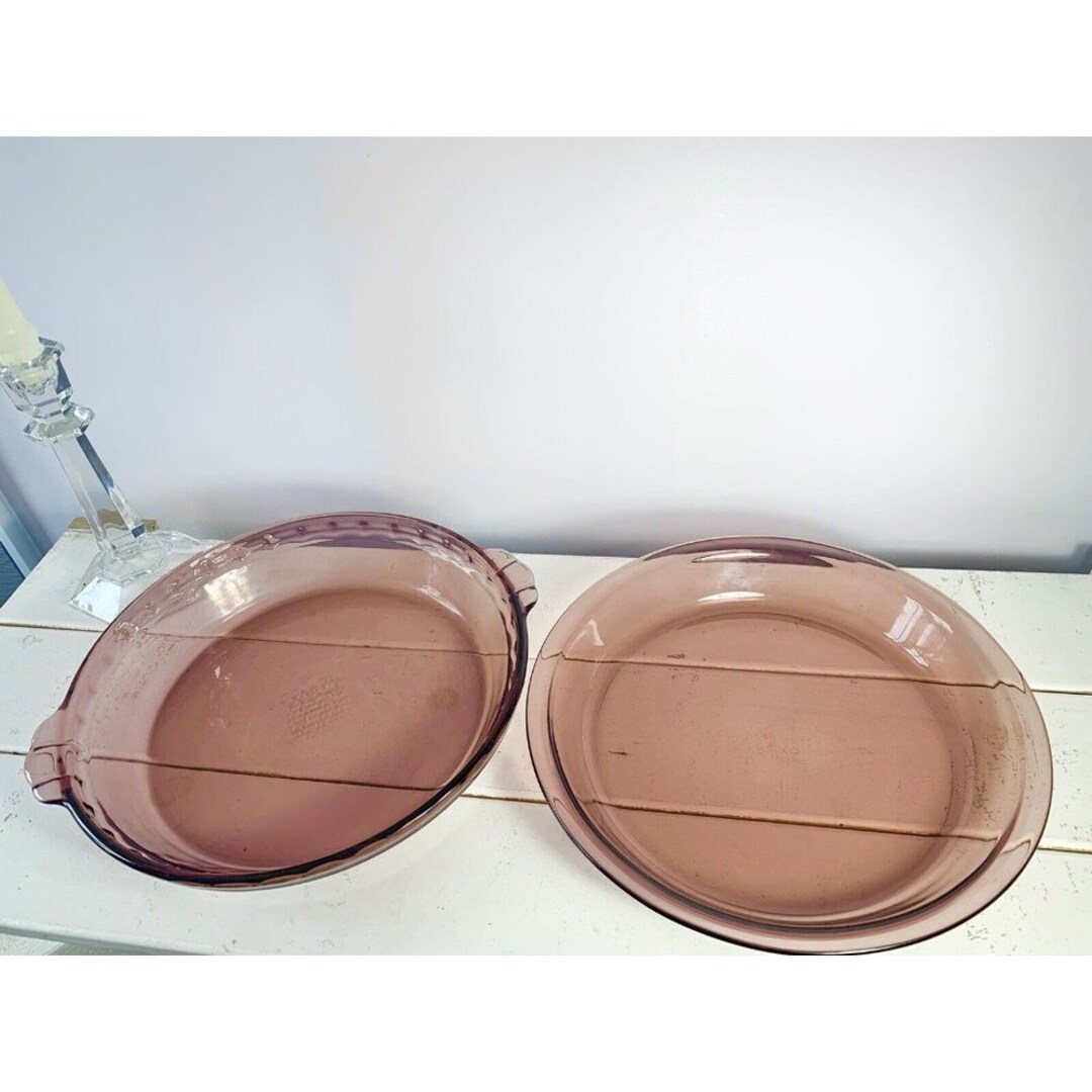 Vintage PYREX Pie Dishes 2 Cranberry 10 Fluted Edge 229 Pie Plate 209 9 ...