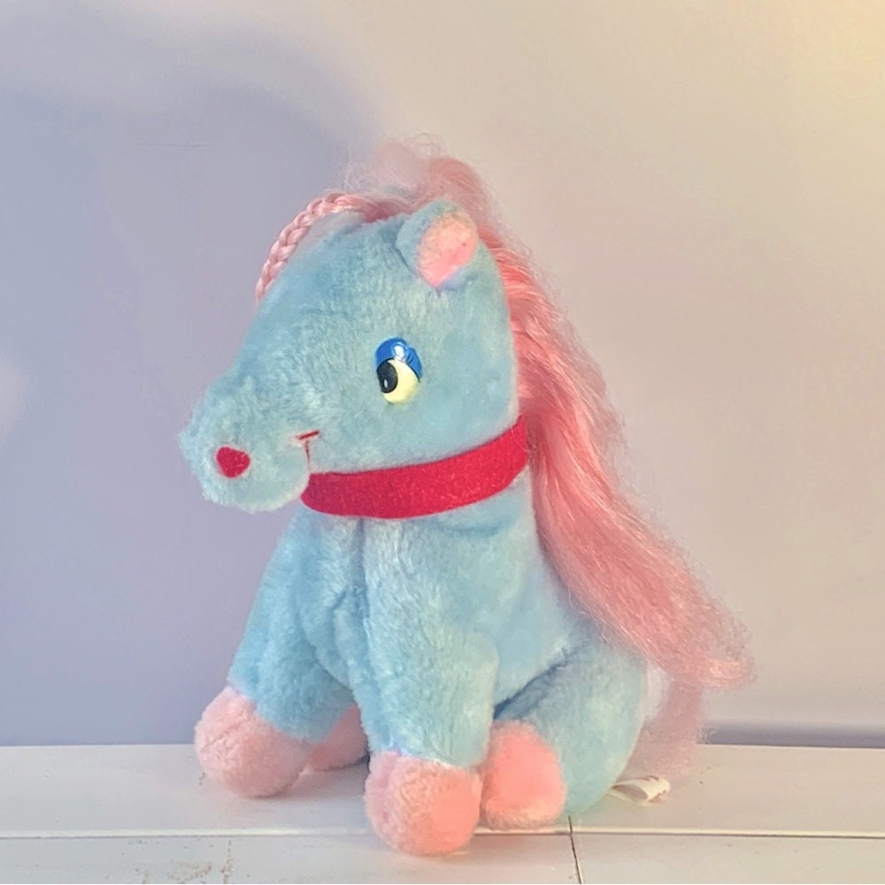 Vintage 80s MTY International Pink & Blue Plush Stuffed Animal Horse ...