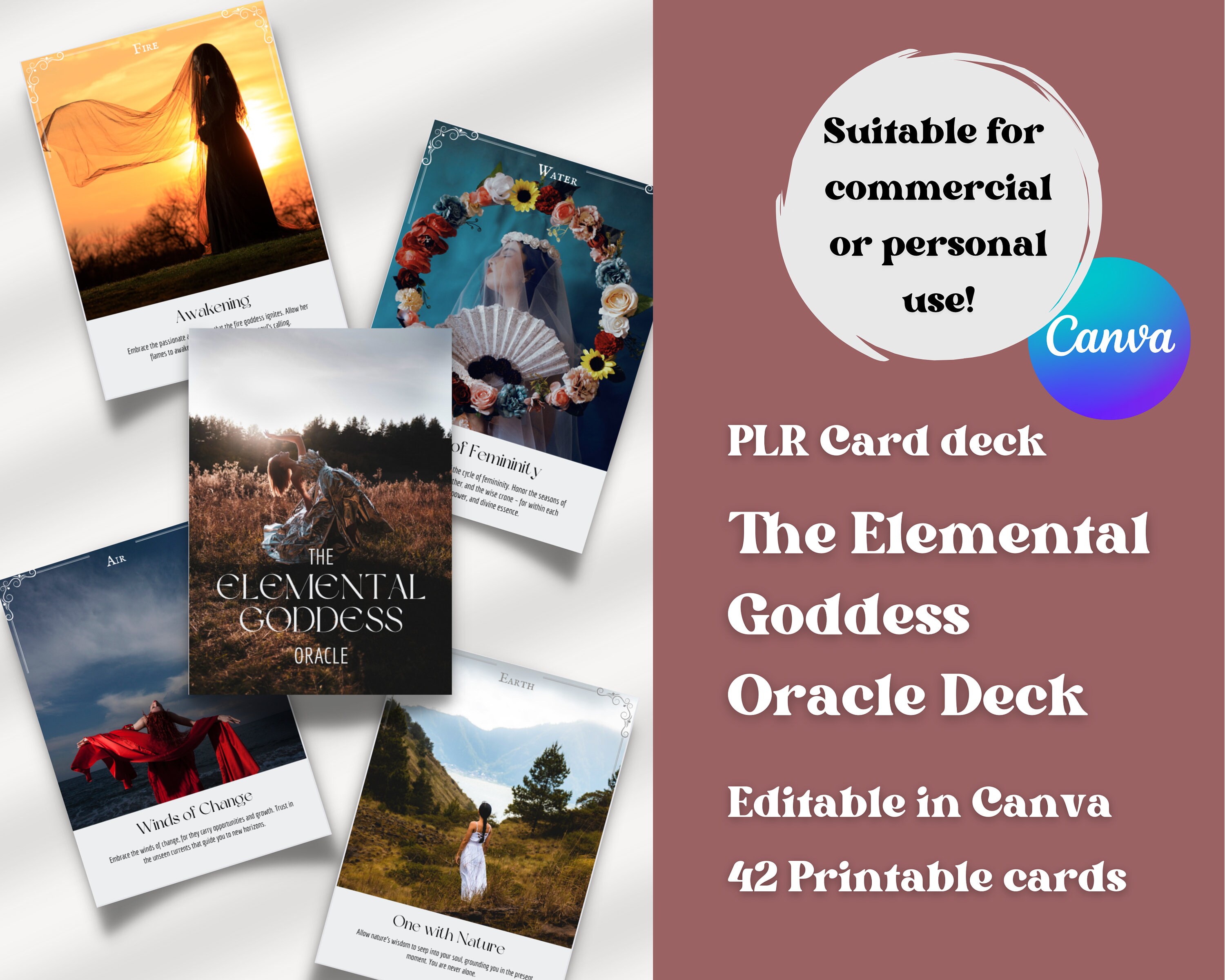 Printable Feminine Oracle Cards the Elemental Goddess Oracle Deck PLR ...
