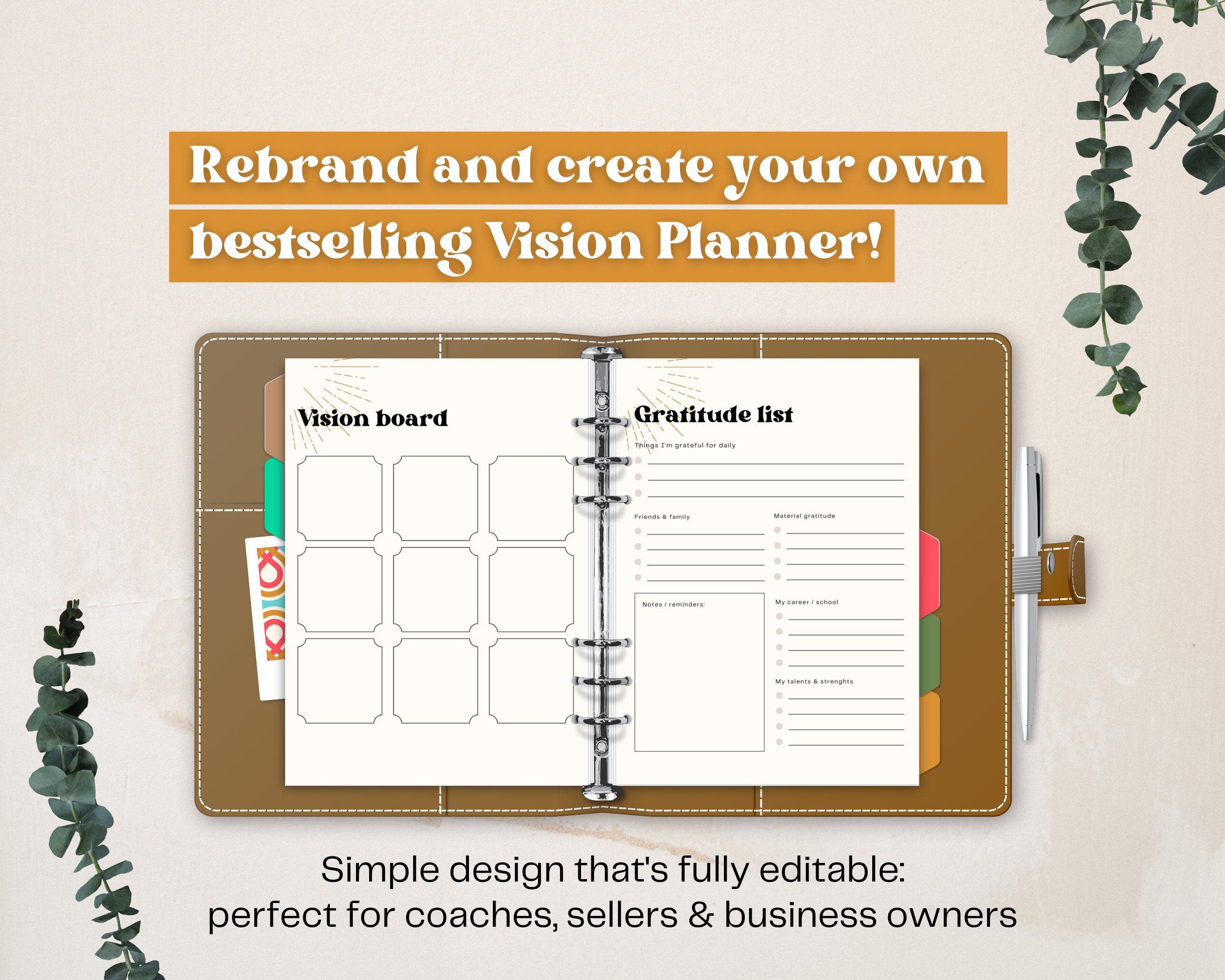 PLR Vision Board Planner With Resell Rights Editable Vision Planner ...