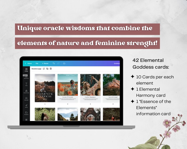 Printable Feminine Oracle Cards the Elemental Goddess Oracle Deck PLR Card Deck Editable in ...