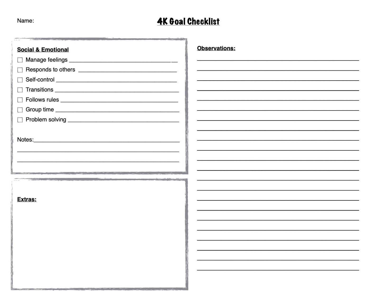 Preschool/4k Goals Checklist for Portfolios - Etsy