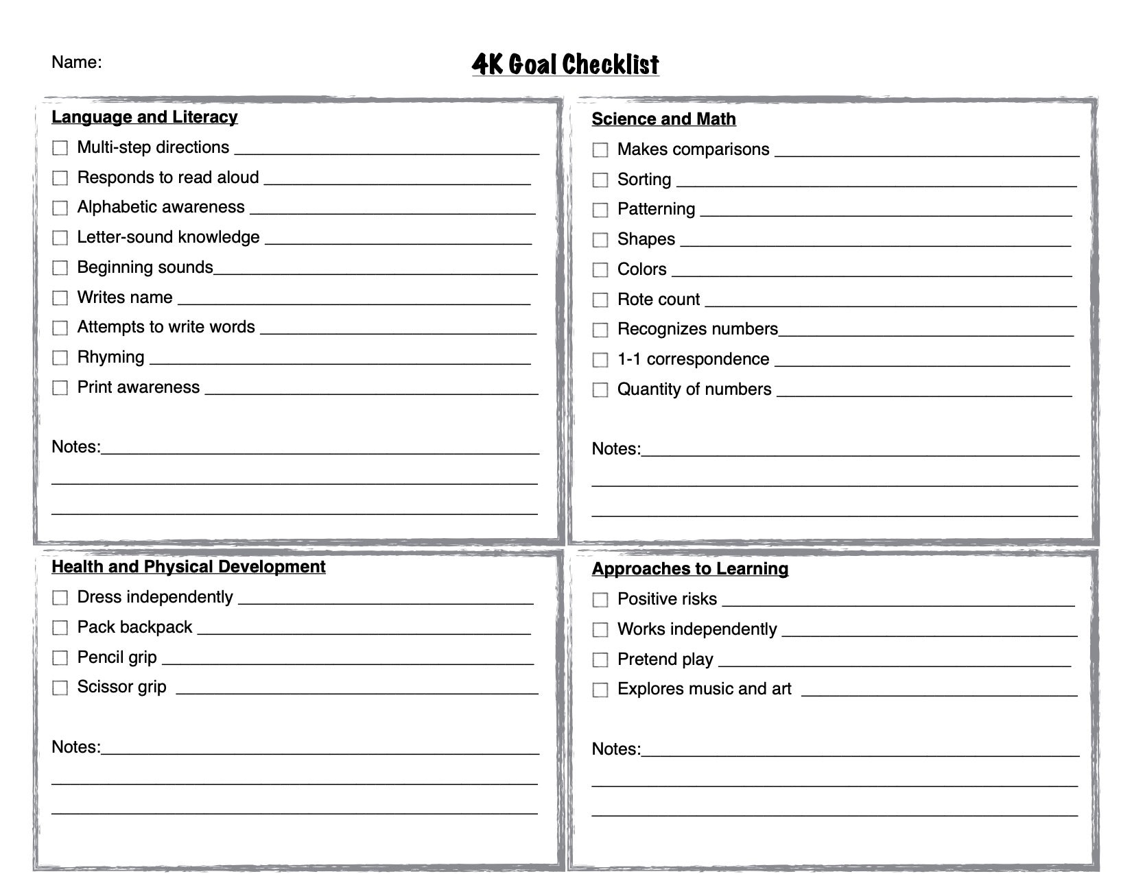 Preschool/4k Goals Checklist for Portfolios - Etsy