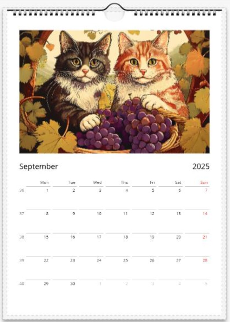 Vintage Retro Cat Wall Calendar: Custom Start Date - Etsy