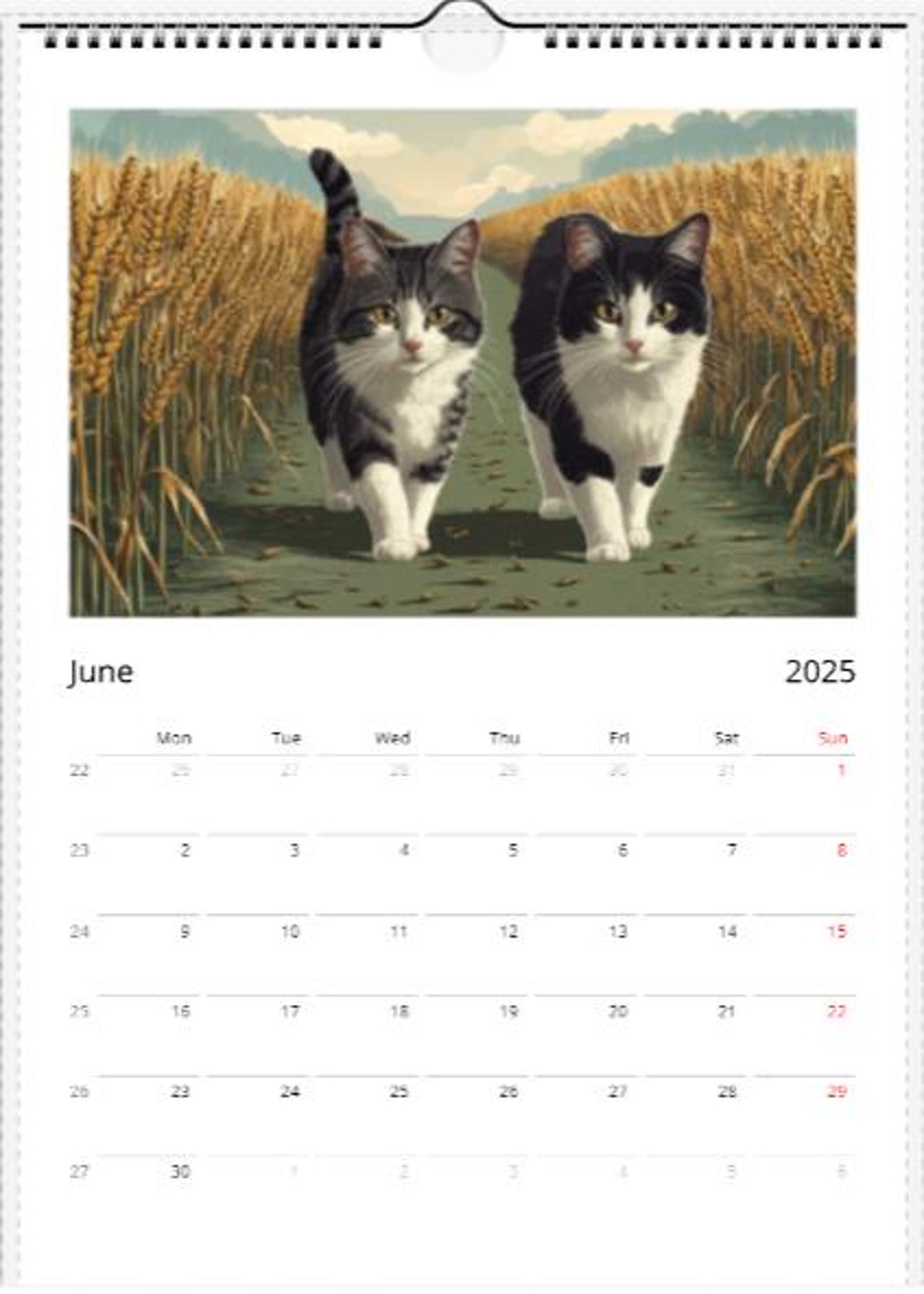 Vintage Retro Cat Wall Calendar: Custom Start Date - Etsy
